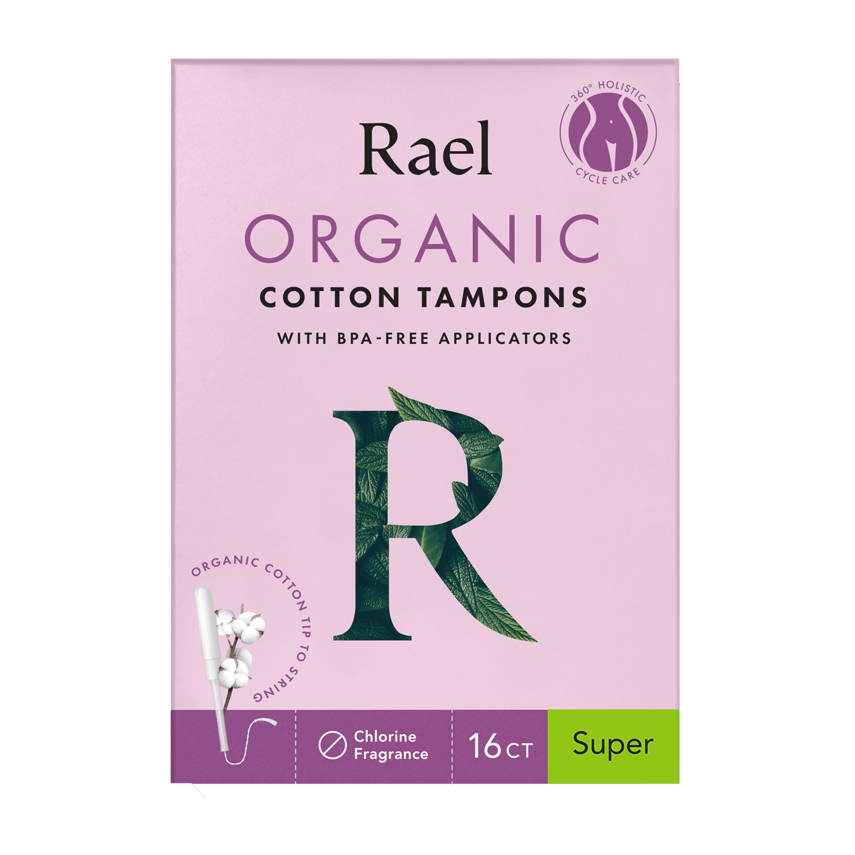 Rael Tampons Made With Organic Cotton BPA-Free Applicator, Super, 16ct ...