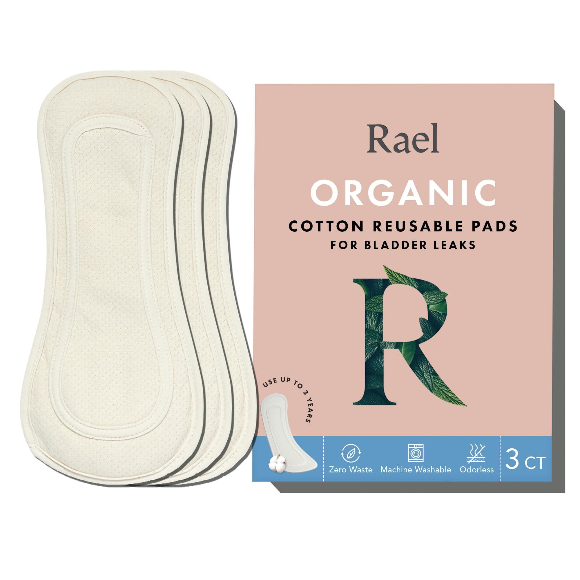 Rael Reusable Pads, Organic Cotton Cover - Incontinence Essential for ...