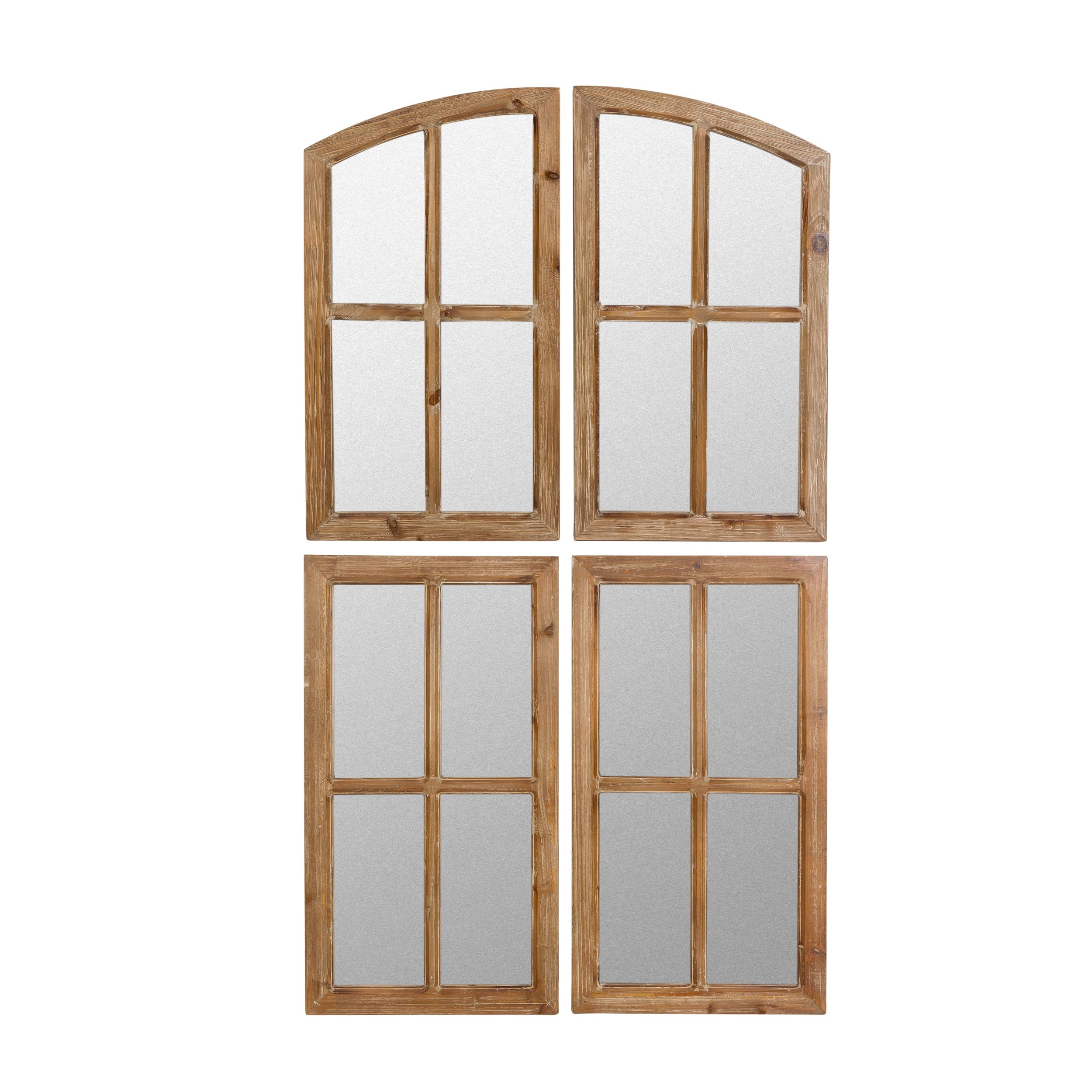Raelynn Arch Wood Window Pane Wall Mirrors Walnut 27" x 15" (Set of 4 ...