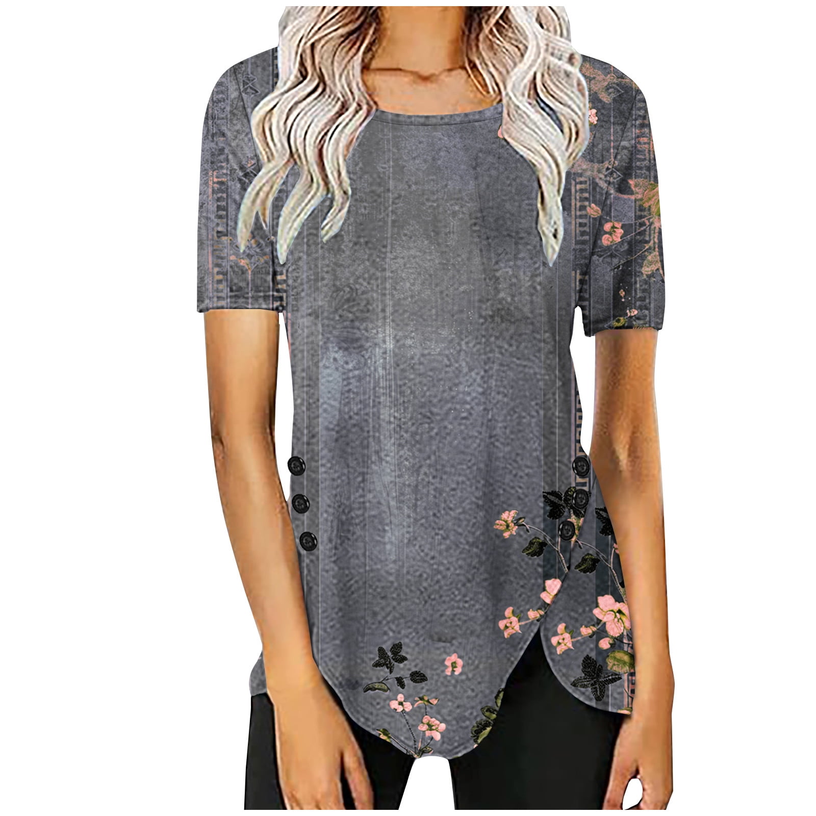 Raeneomay Button Down Shirts Casual Printed Short Sleeve Blouse Short ...
