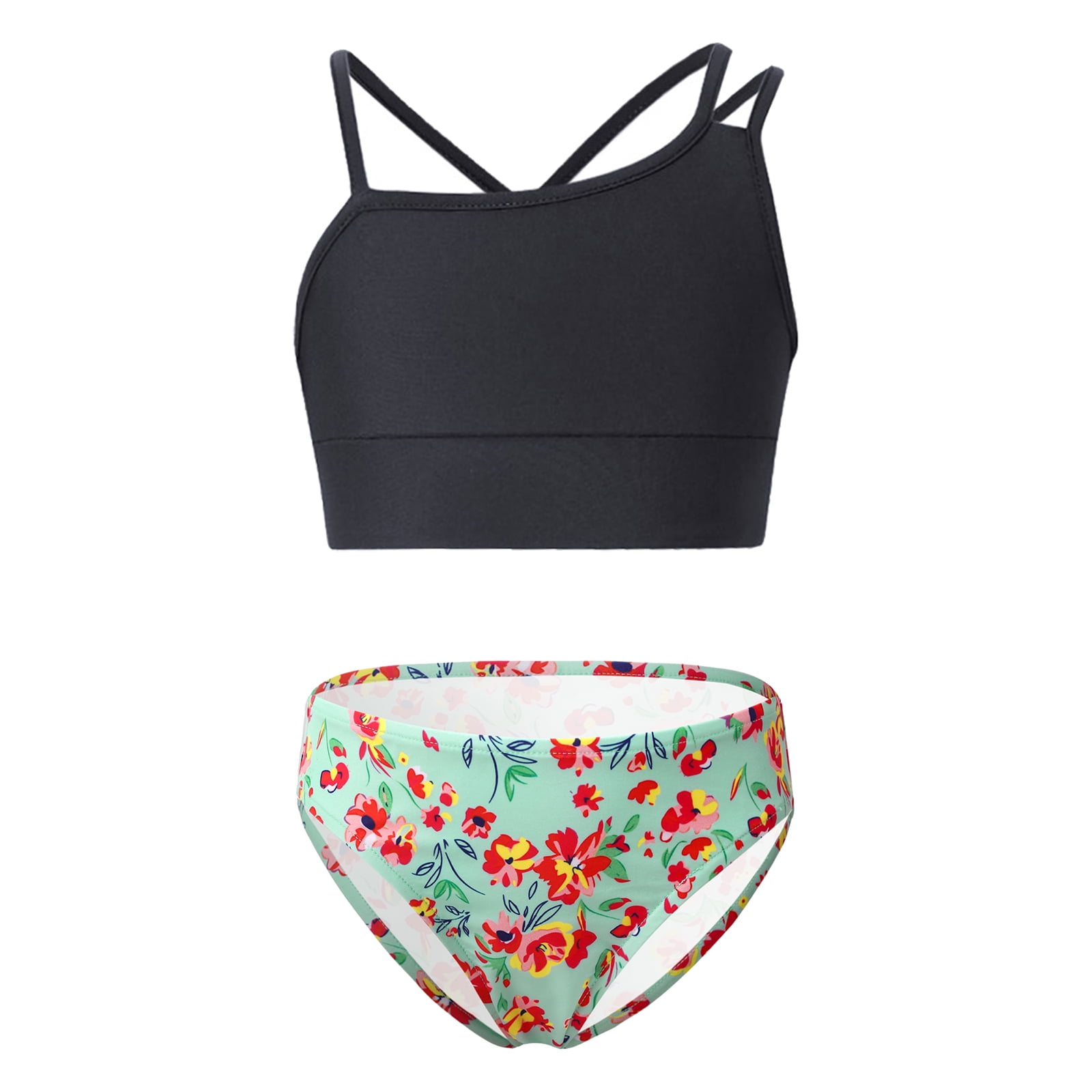 Raenseen Girls Bikini Swimsuits Two Piece Floral Printed Tankini with ...