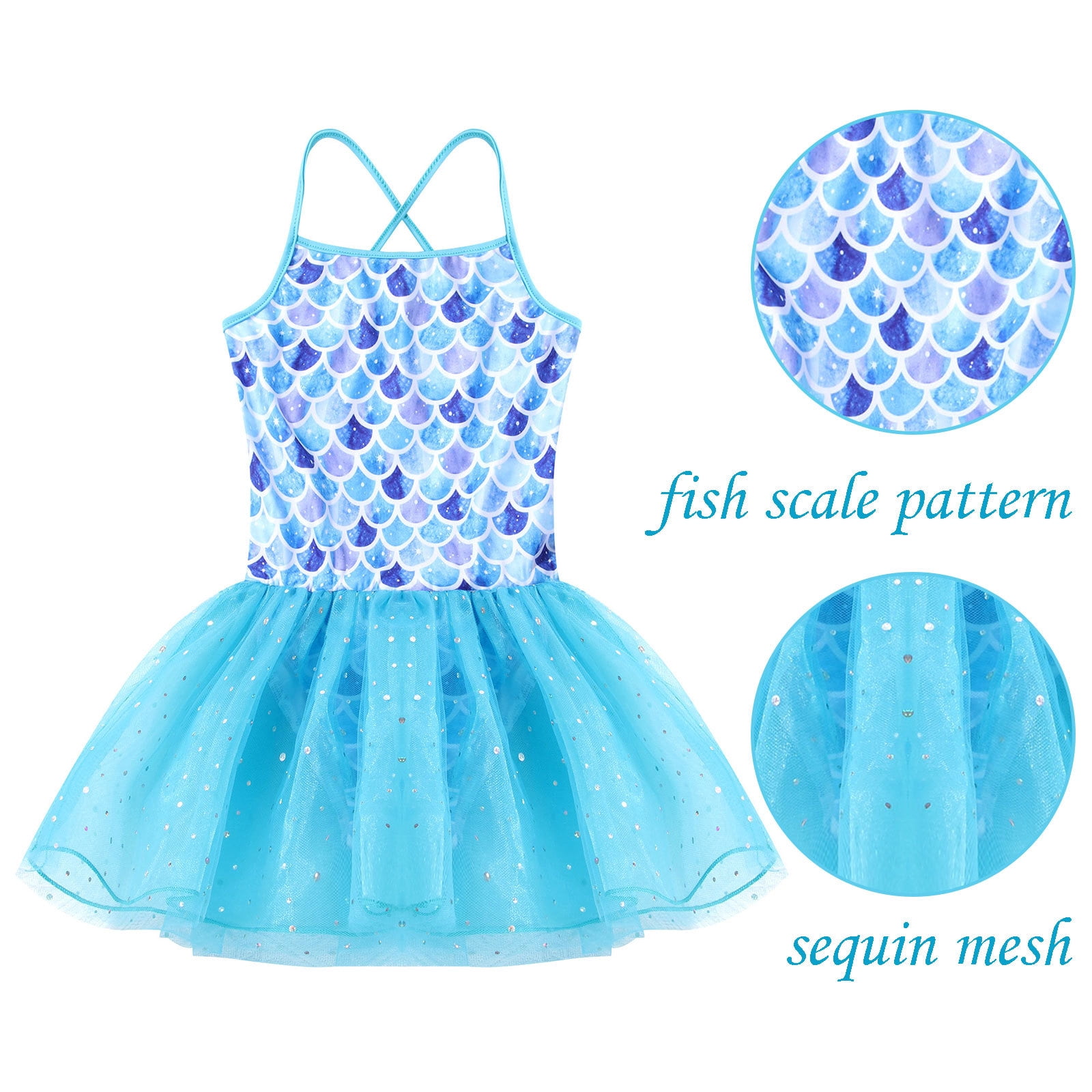 Raenseen Girls Glitter Ballet Tutu Dress Criss-Cross Straps Ballerina ...