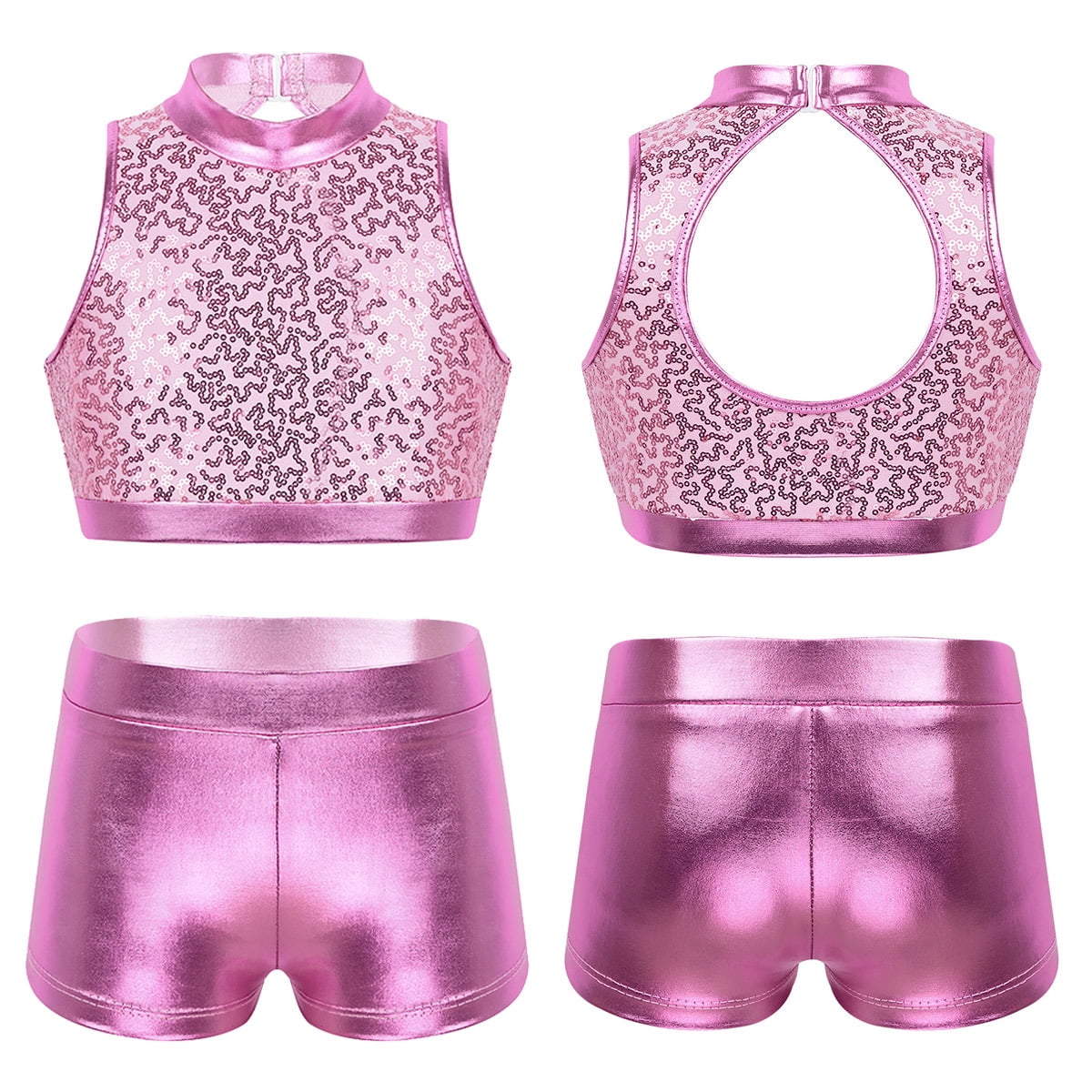 Raenseen Girls' Hip Hop Jazz Dance Outfit 2 Piece Shiny Sequins Cutout ...