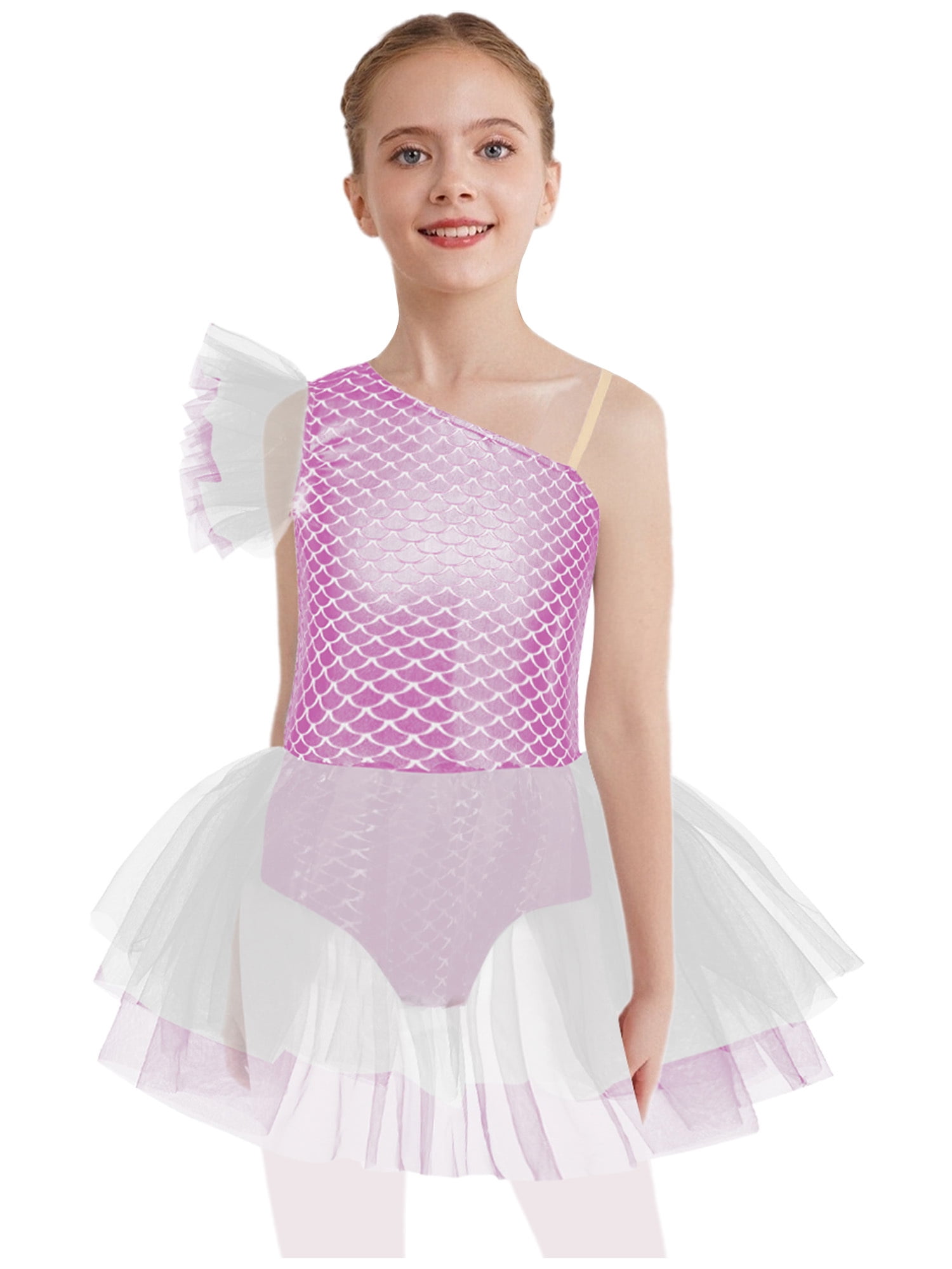 Raenseen Girls Mermaid Fish Scales Print Tutu Ballet Dance Performance ...