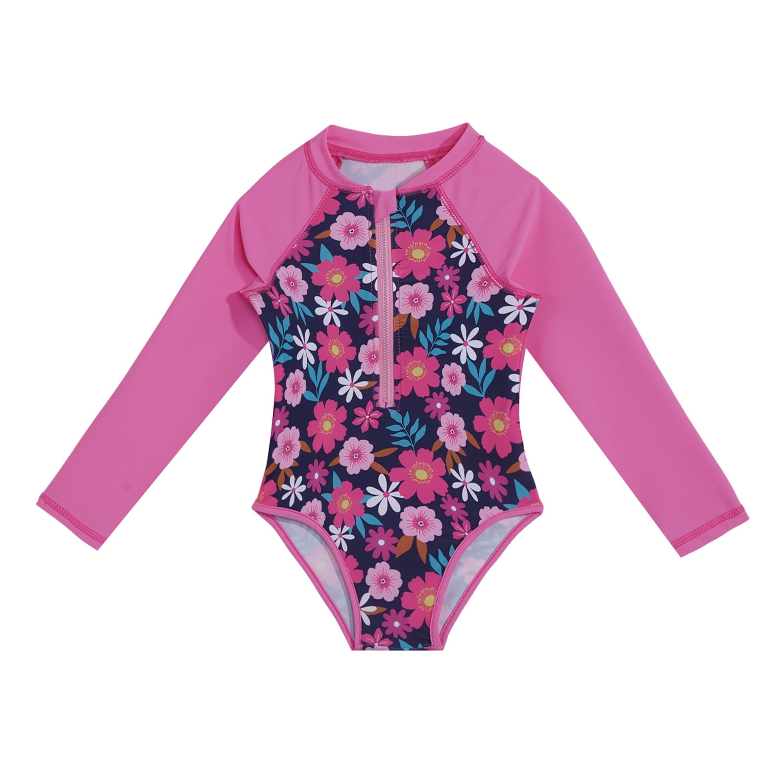 Raenseen Girls One Piece Swimwear Rash Guard Long Sleeves Palm Printed ...