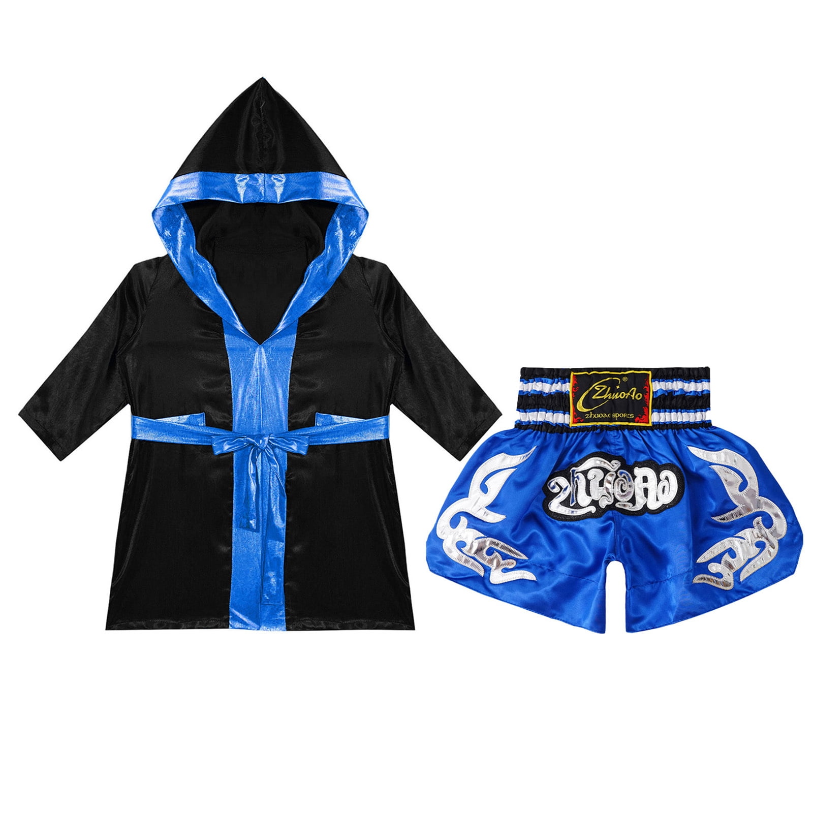 Raenseen Kids Boys Boxing Gown Hooded Robe Boxing Outfit Long Sleeve ...