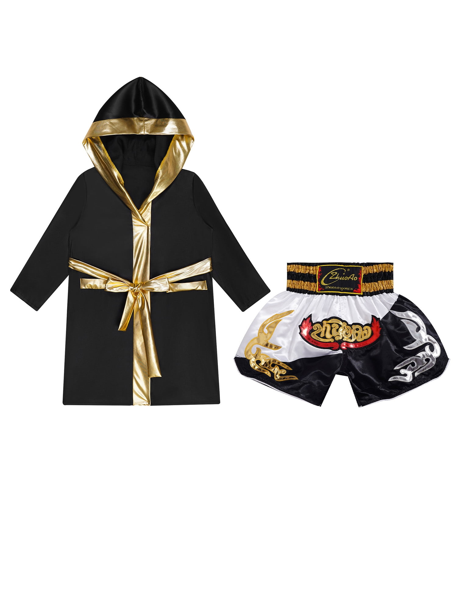 Raenseen Kids Boys Boxing Gown Hooded Robe Boxing Outfit Long Sleeve ...
