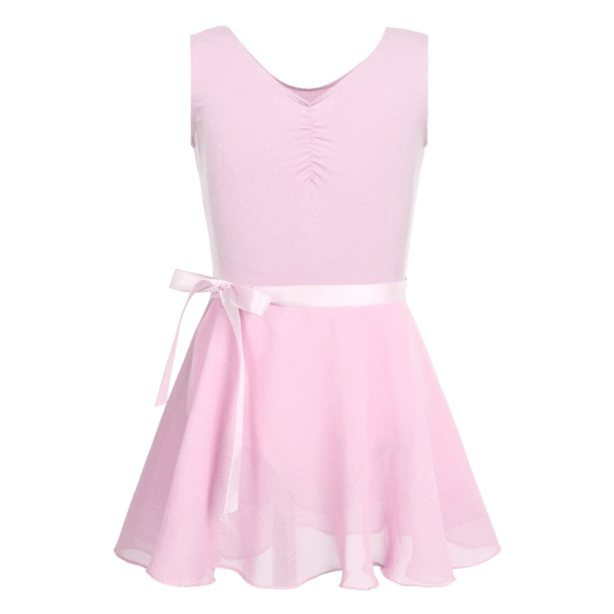 Raenseen Kids Girls Dance Outfit Sleeveless Ruched Leotard with Ruffled ...