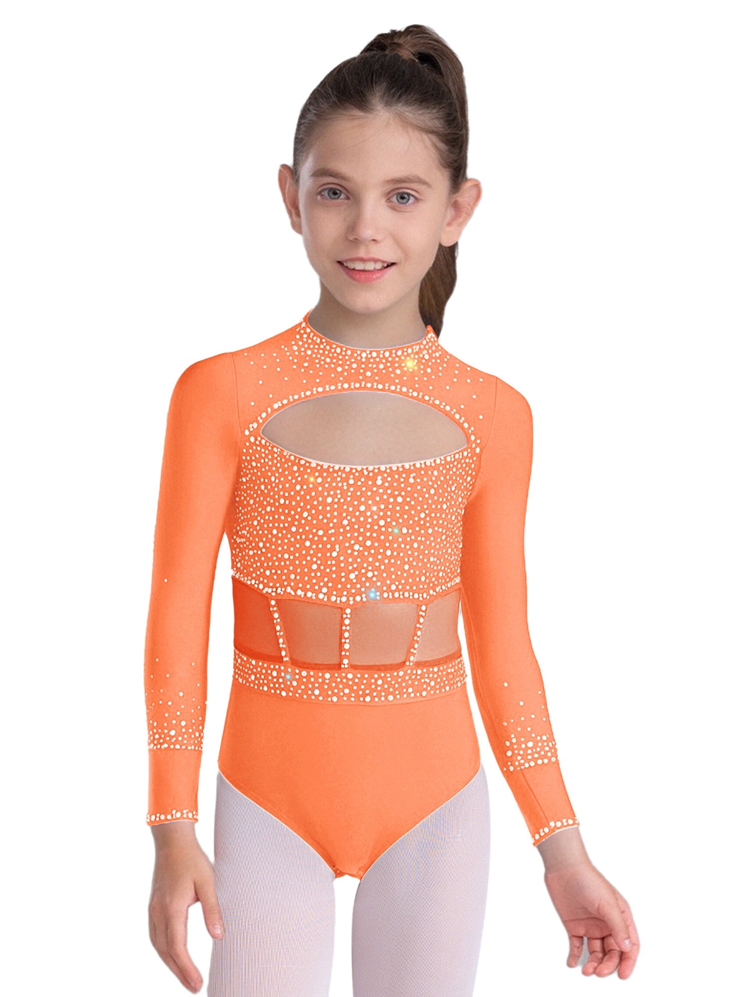 Raenseen Kids Girls Rhinestones Gymnastics Ballet Dance Leotard Crew ...