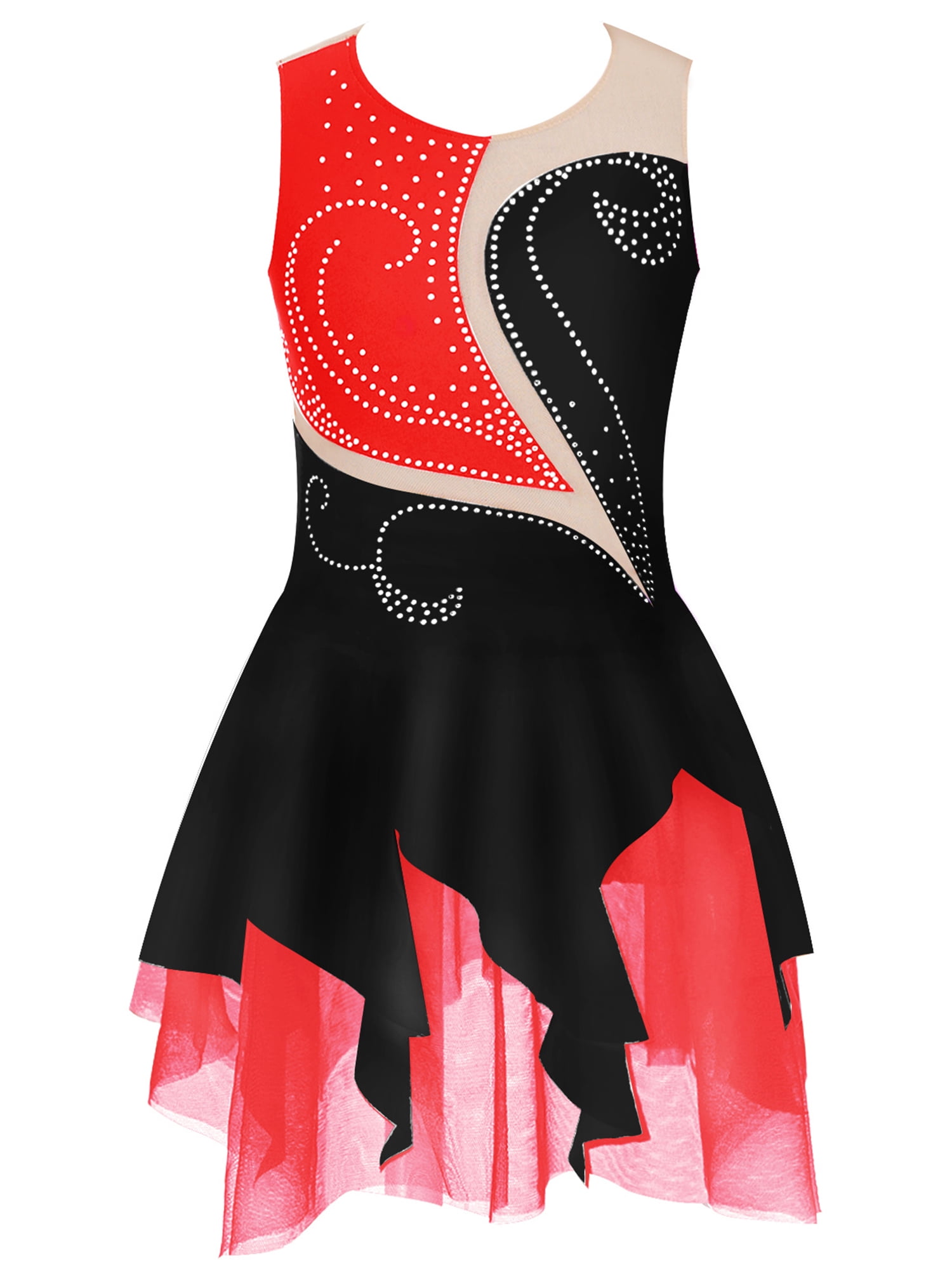 Raenseen Kids Girls Sleeveless Figure Ice Skating Dress Sparkle Color ...
