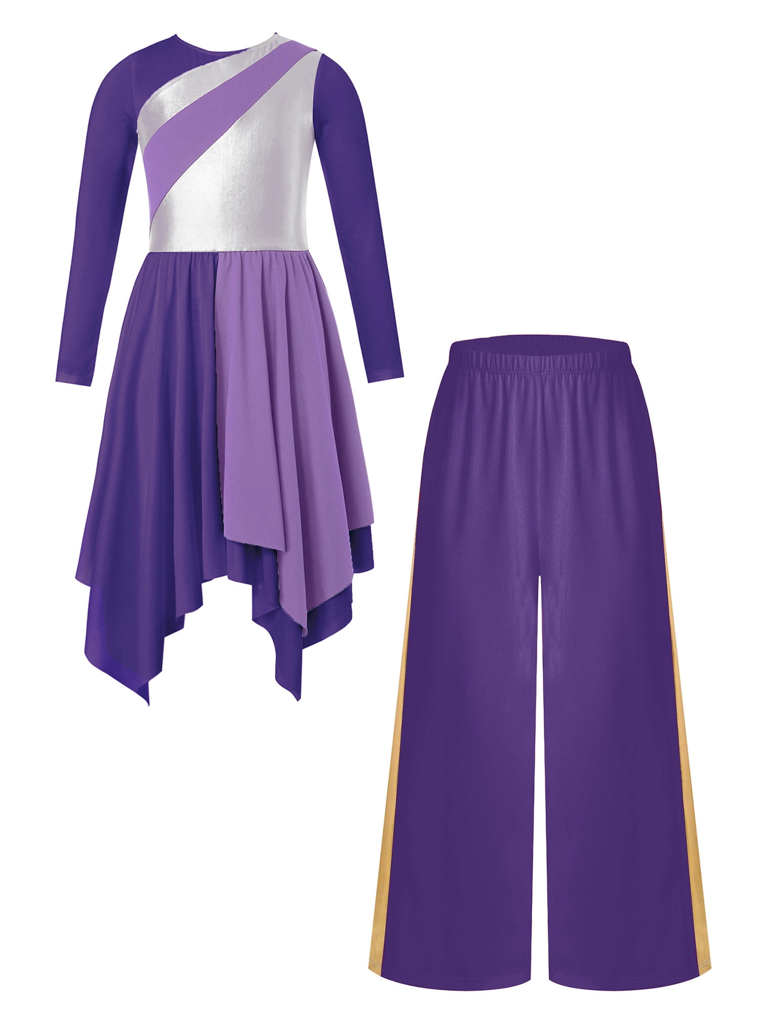 Raenseen Lyrical Praise Dance Dress for Girls Metallic Gold Liturgical ...