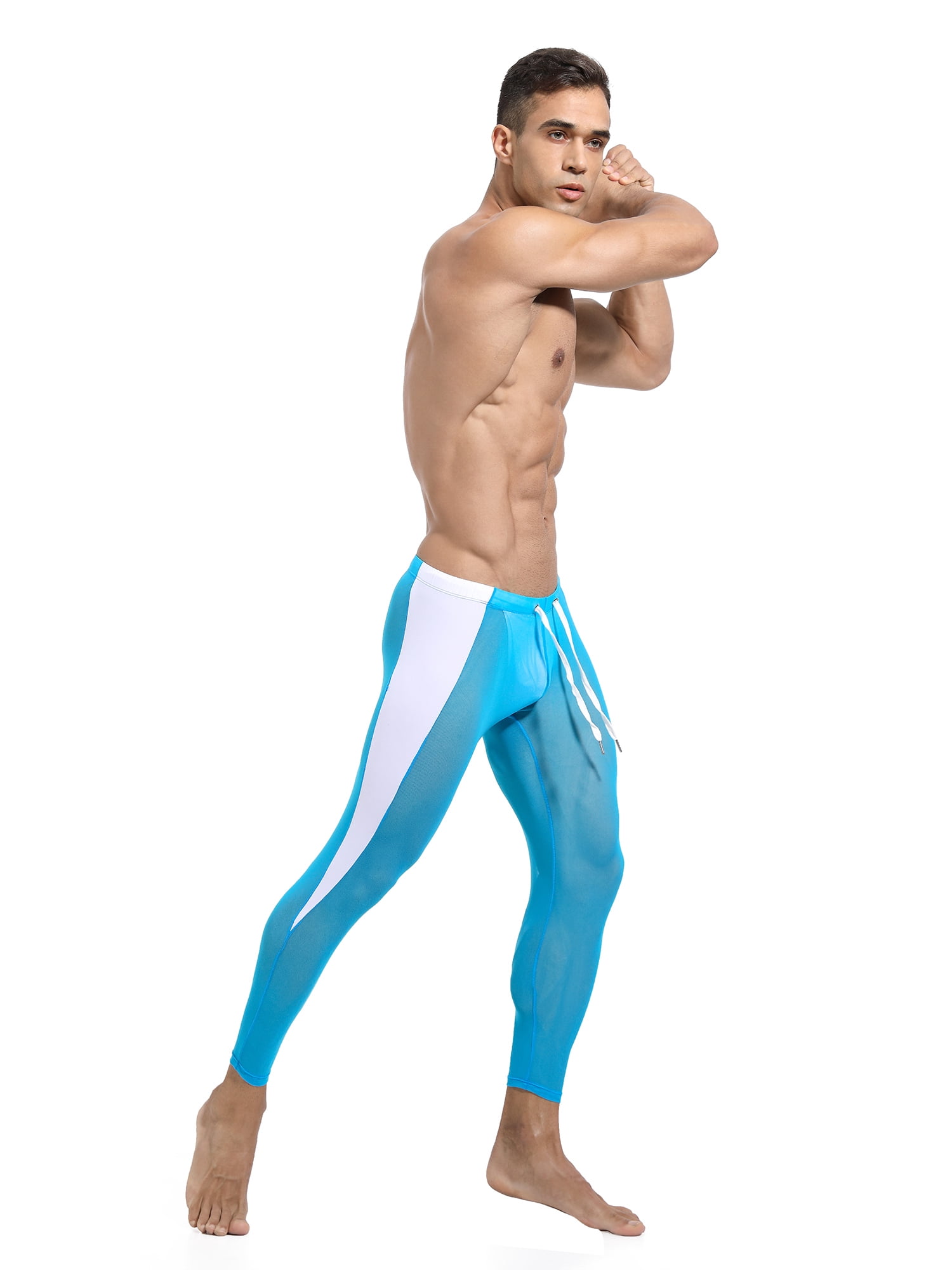 Raenseen Men's Mesh Yoga Pants See Through Cool Dry Compression Tights ...