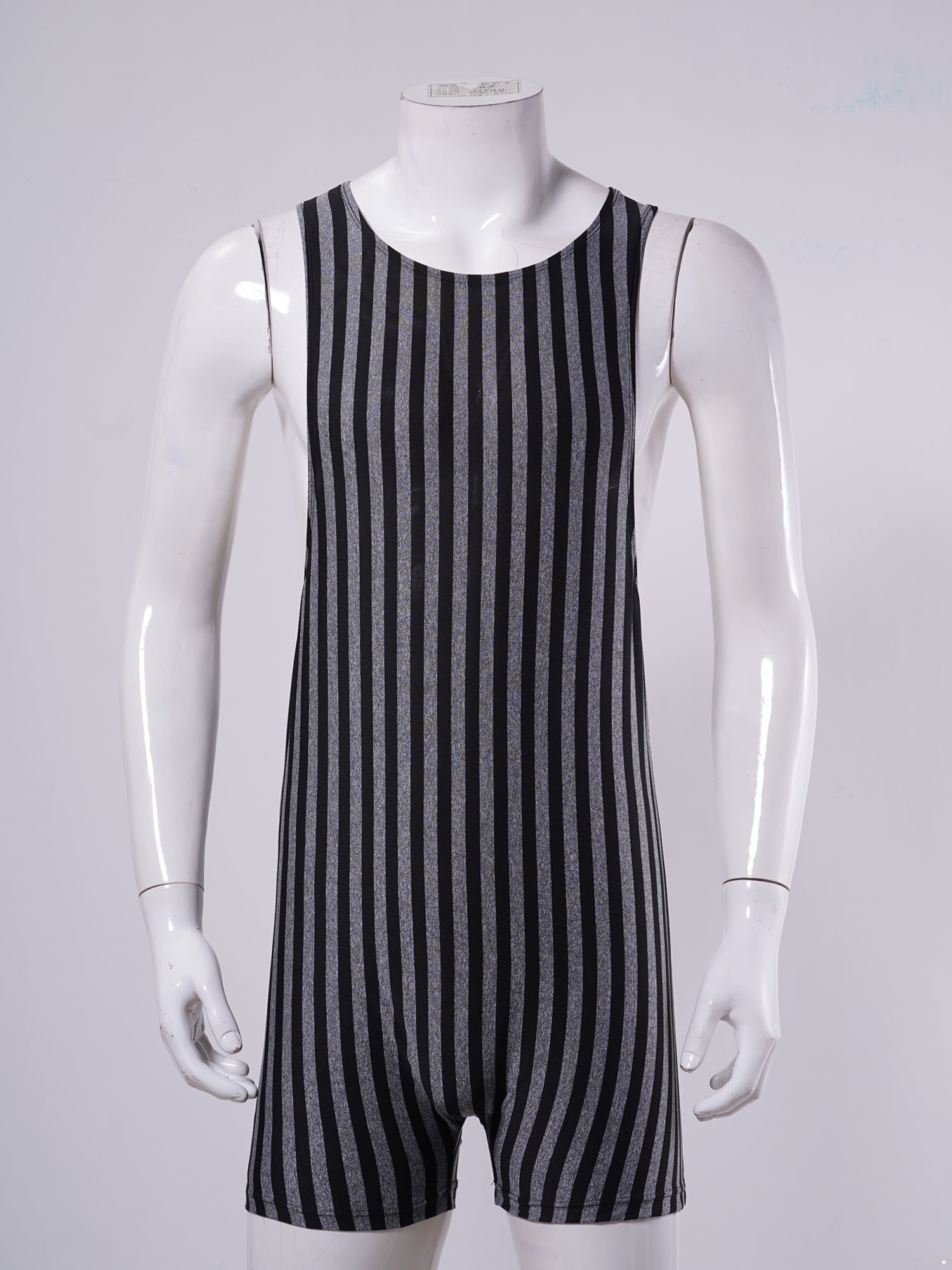 Raenseen Mens Striped Jumpsuits Wrestling Singlet Bodysuit Unitard Tank ...