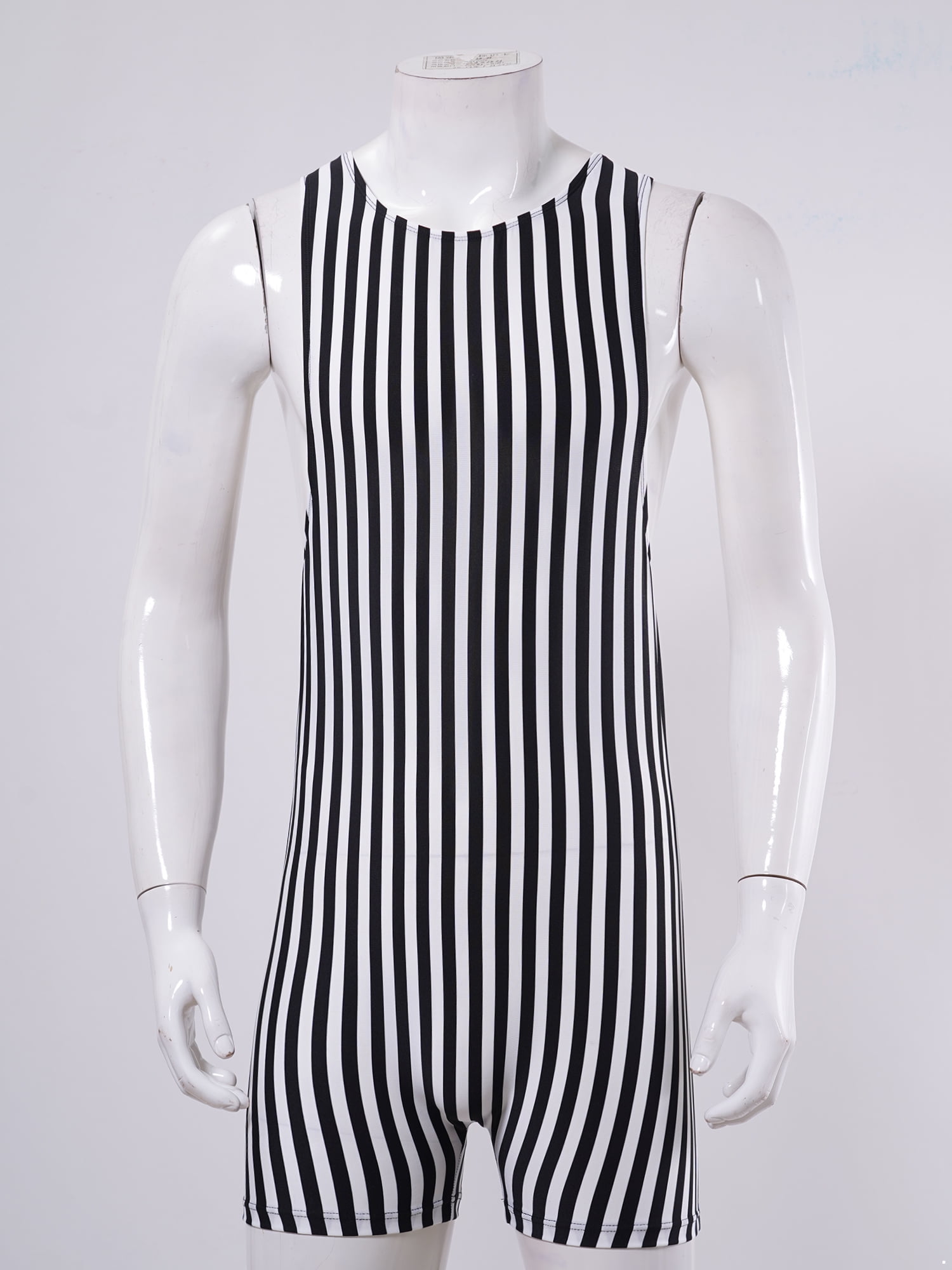 Raenseen Mens Striped Jumpsuits Wrestling Singlet Bodysuit Unitard Tank ...