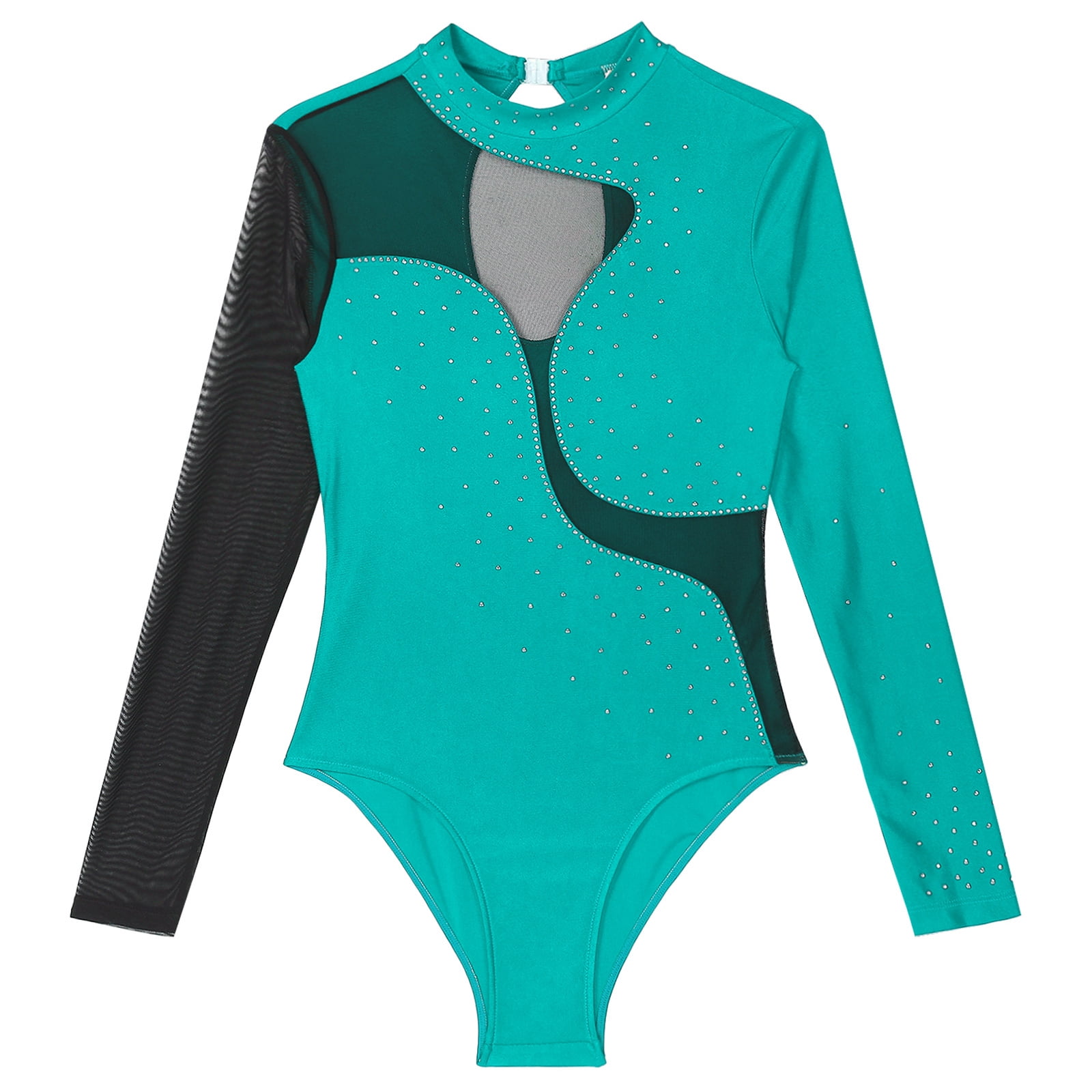 Raenseen Women Color Block Keyhole Back Leotard Long Sleeve Ballet ...