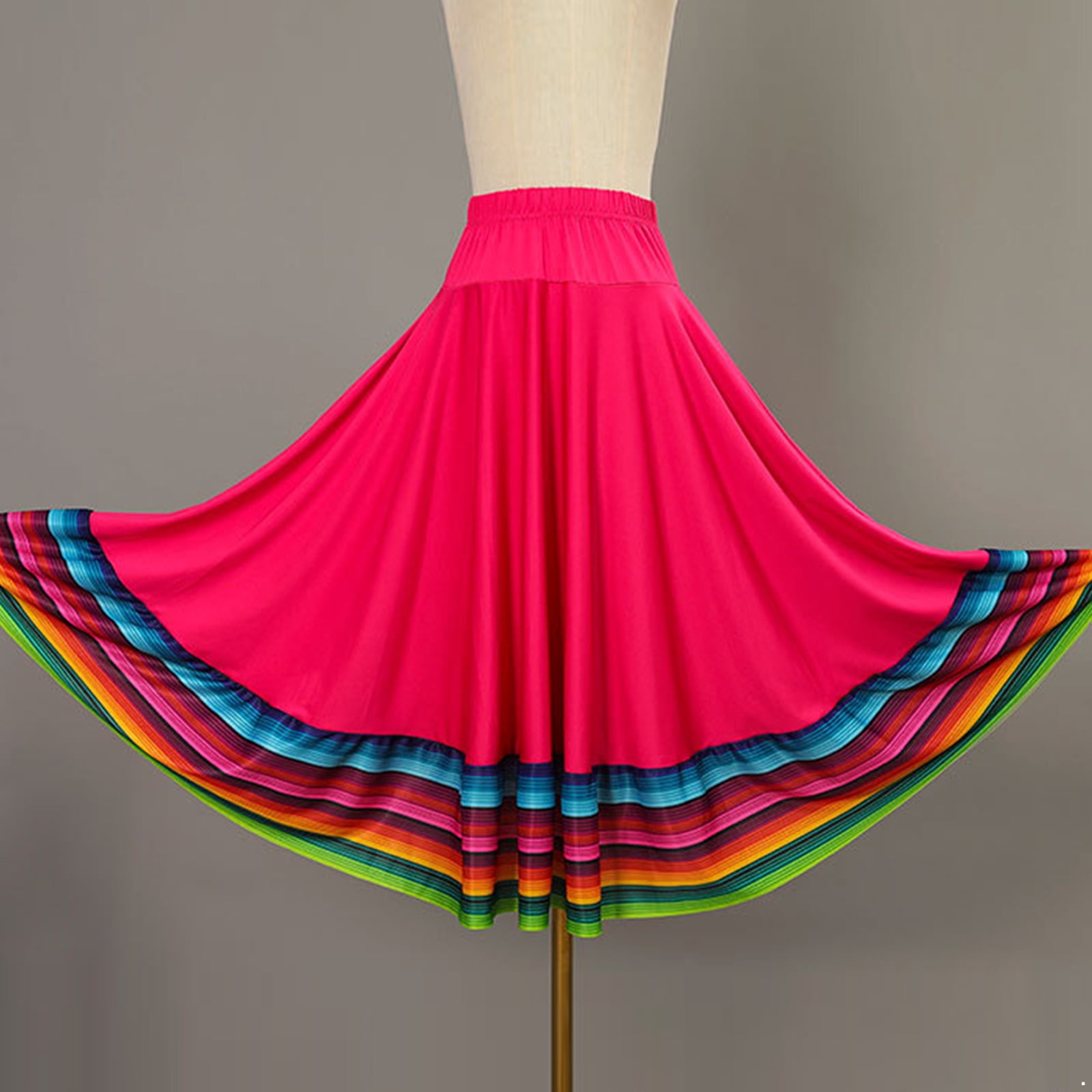 Raenseen Women Colorful Layers Full Dance Skirt for Spanish Flamenco ...