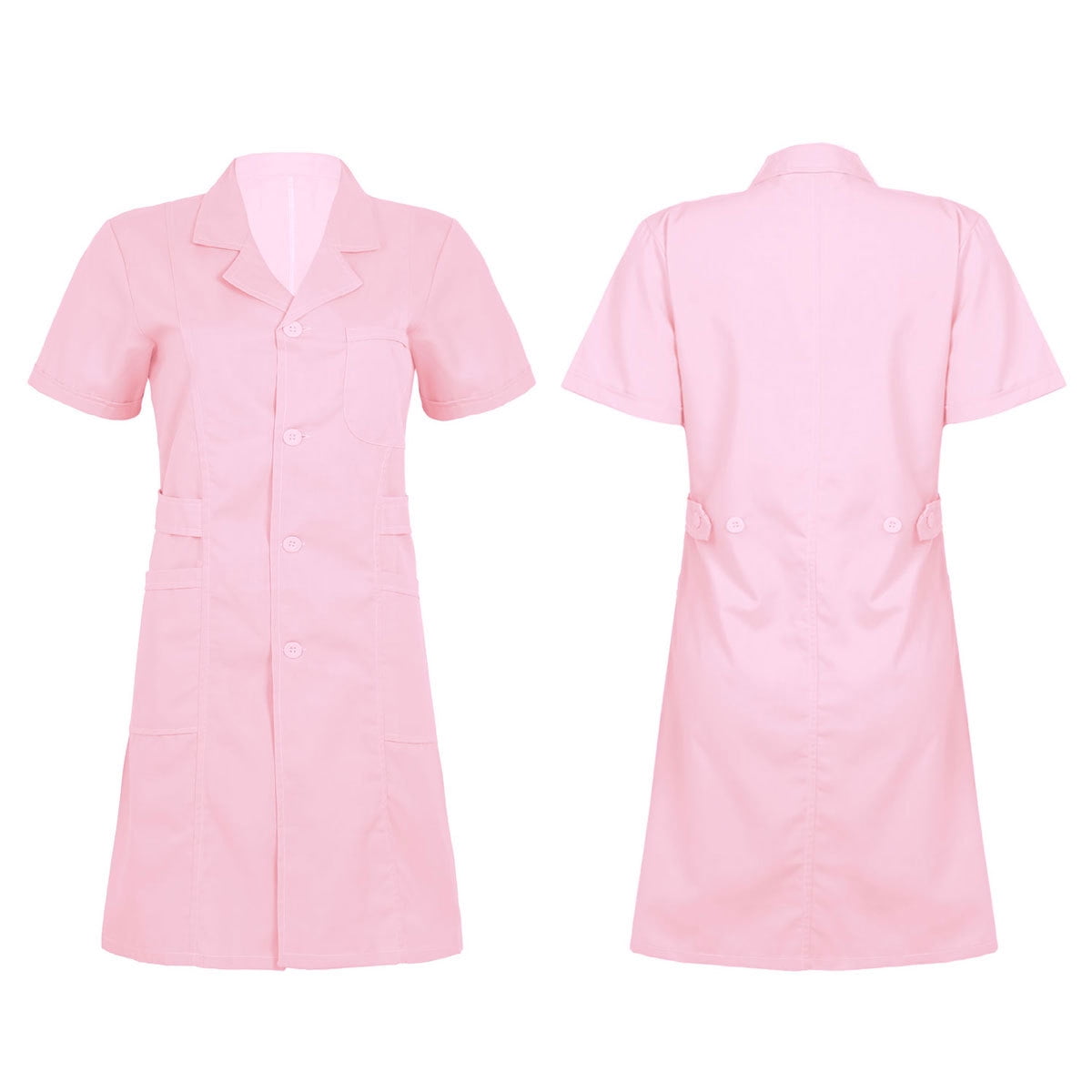 Raenseen Women Lapel Collar Button Front Hospital Nurse Scrub Dress ...