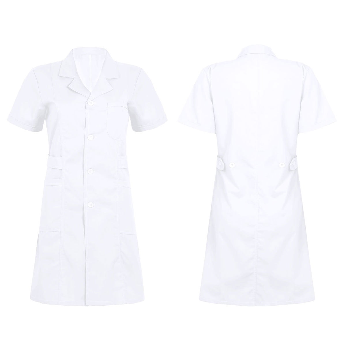 Raenseen Women Lapel Collar Button Front Hospital Nurse Scrub Dress ...