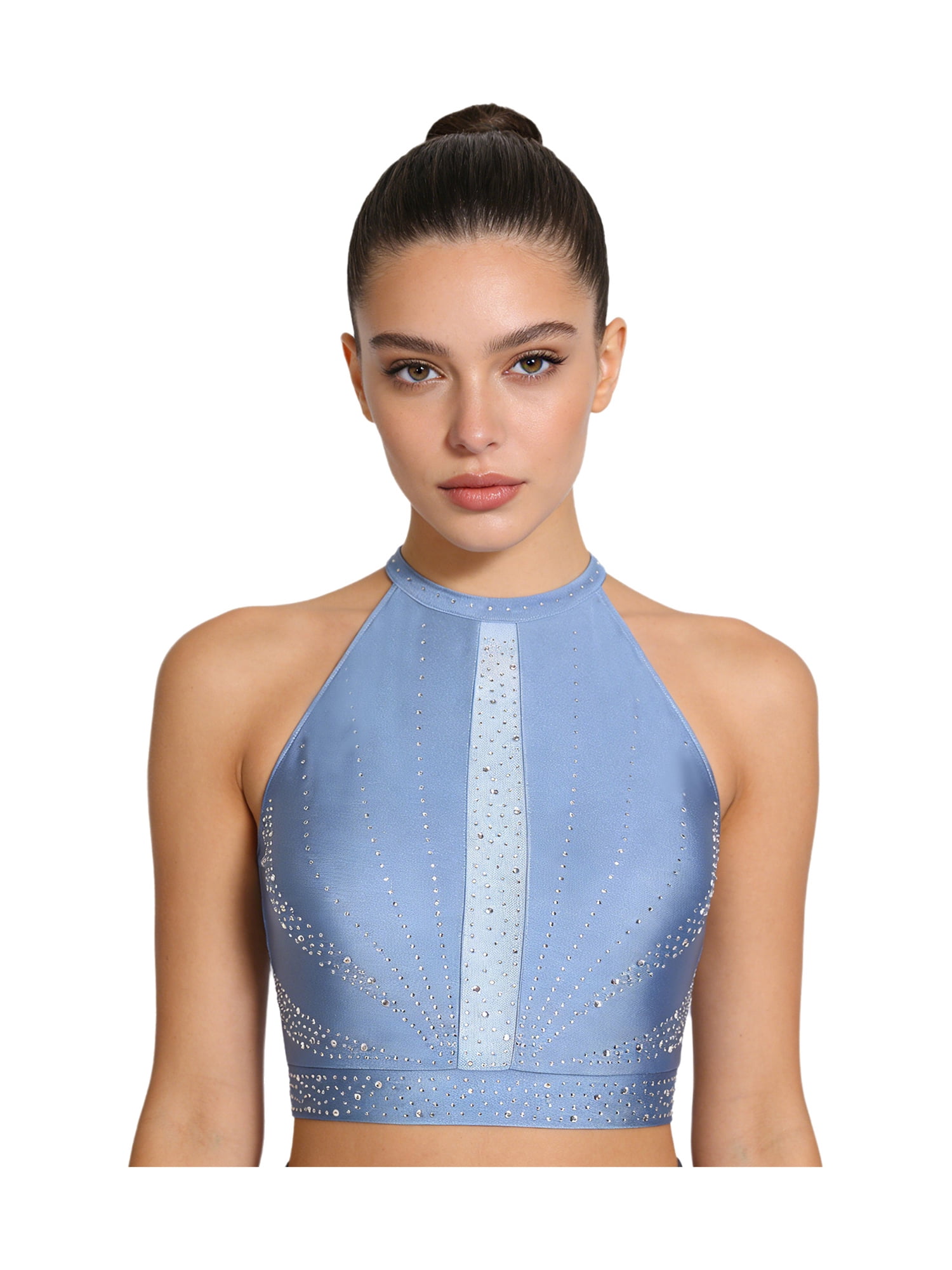 Raenseen Women Lyrical Dance Tops Glittery Rhinestone Sleeveless Crop ...