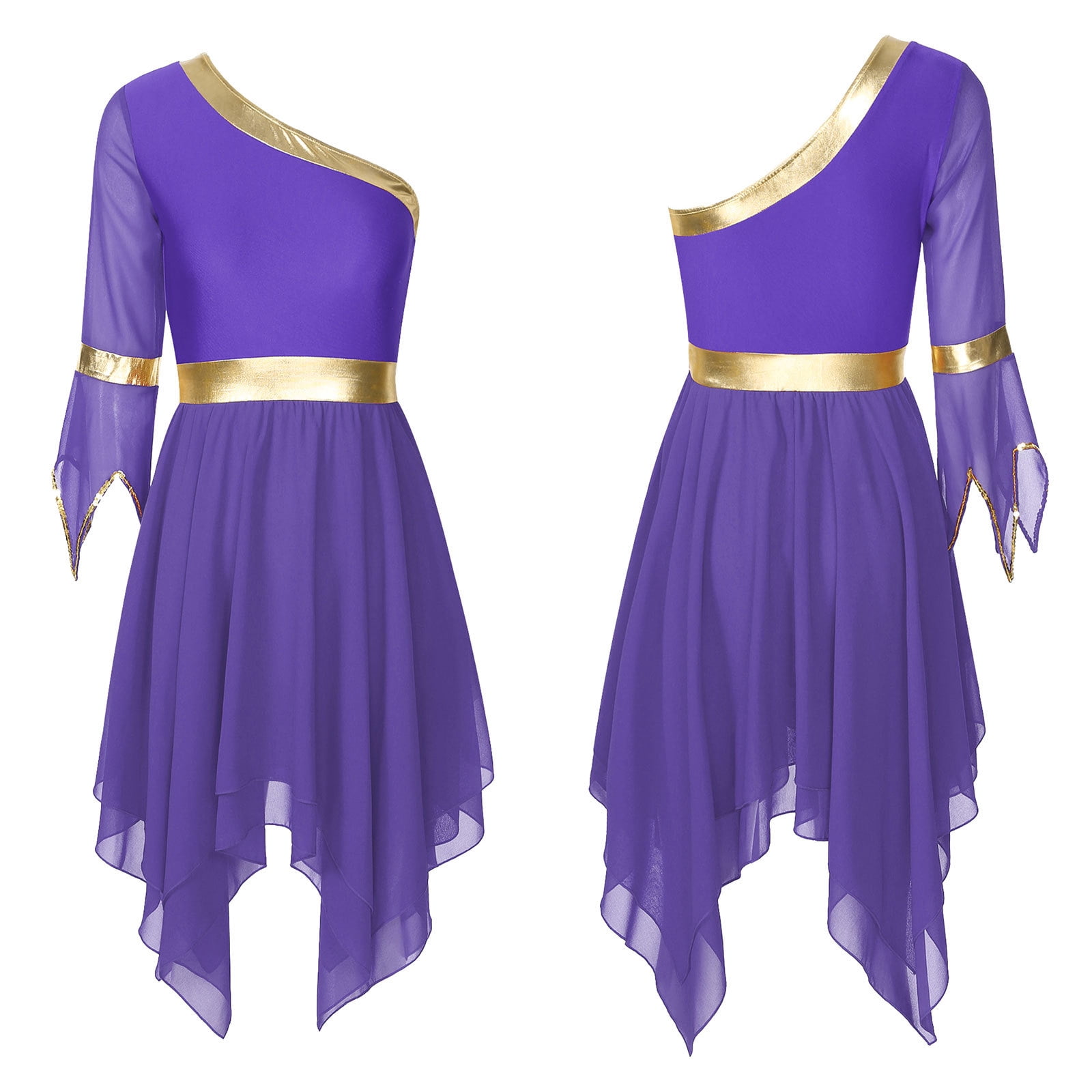 Raenseen Women Praise Dance Dress Irregular Hem Liturgical Dresses ...