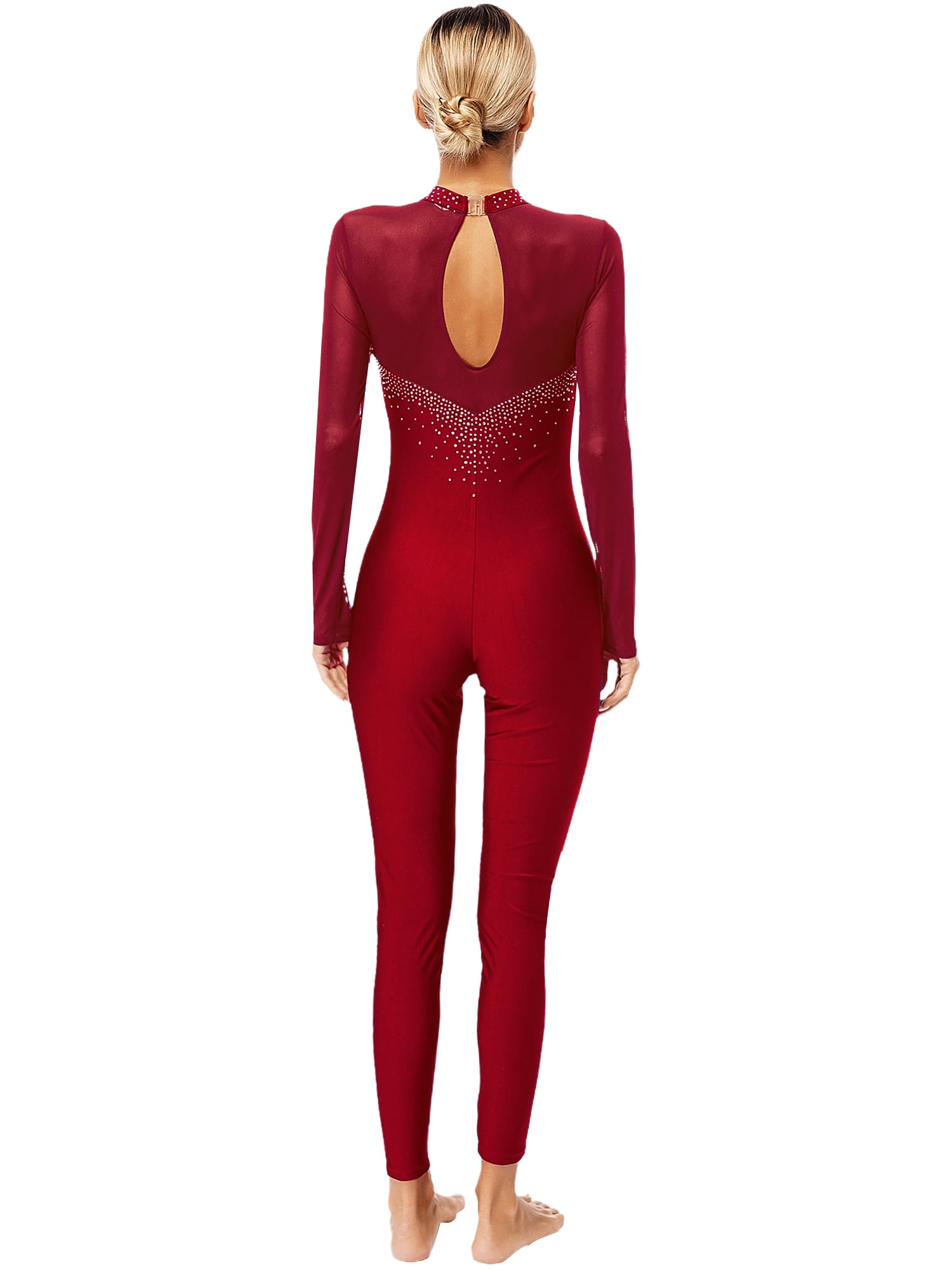 Raenseen Women Rhinestone Ballet Gymnastics Unitard One Piece Dance ...