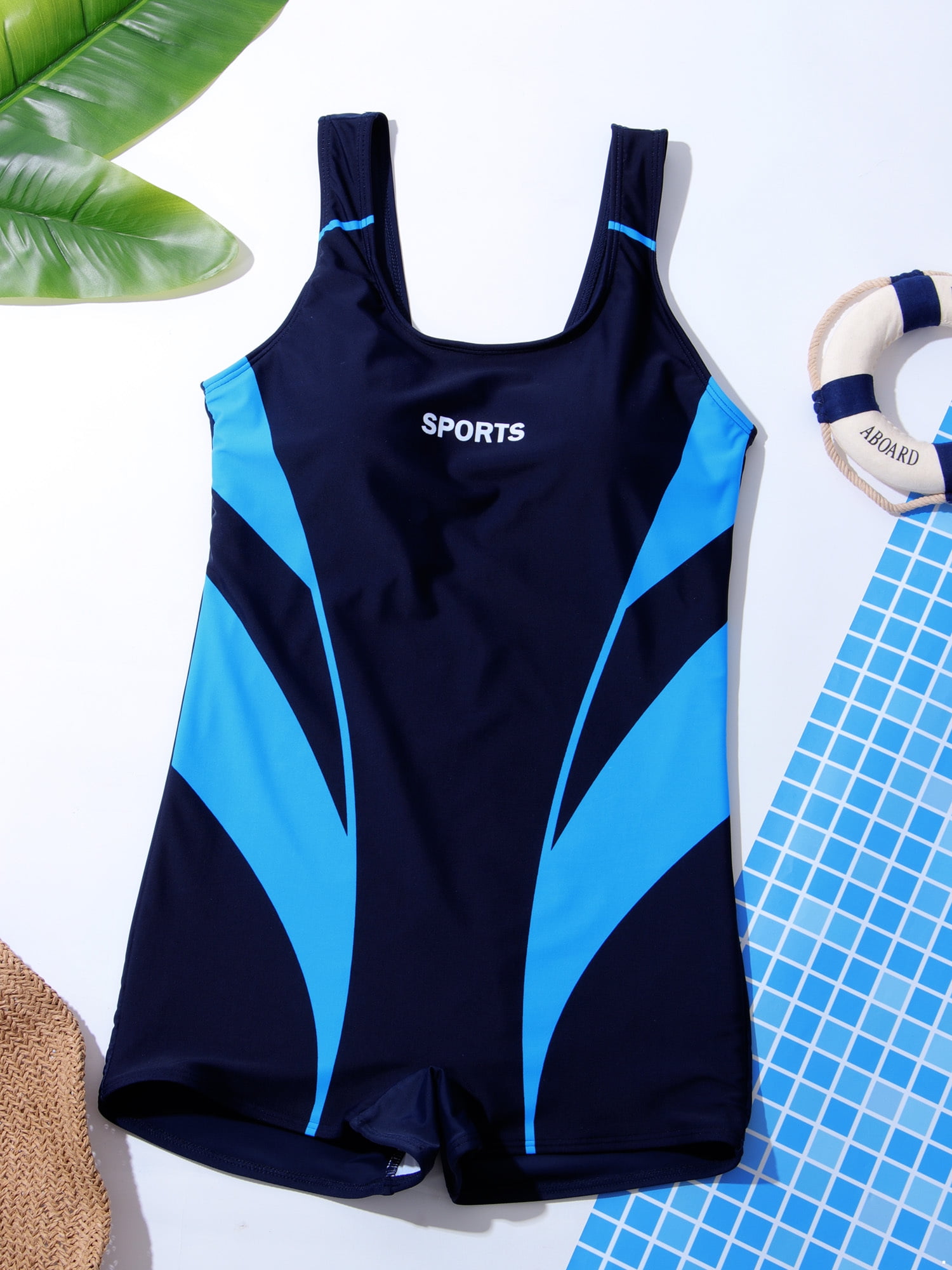 Raenseen Women's Boyleg One Piece Swimsuit Athletic Sports Training ...