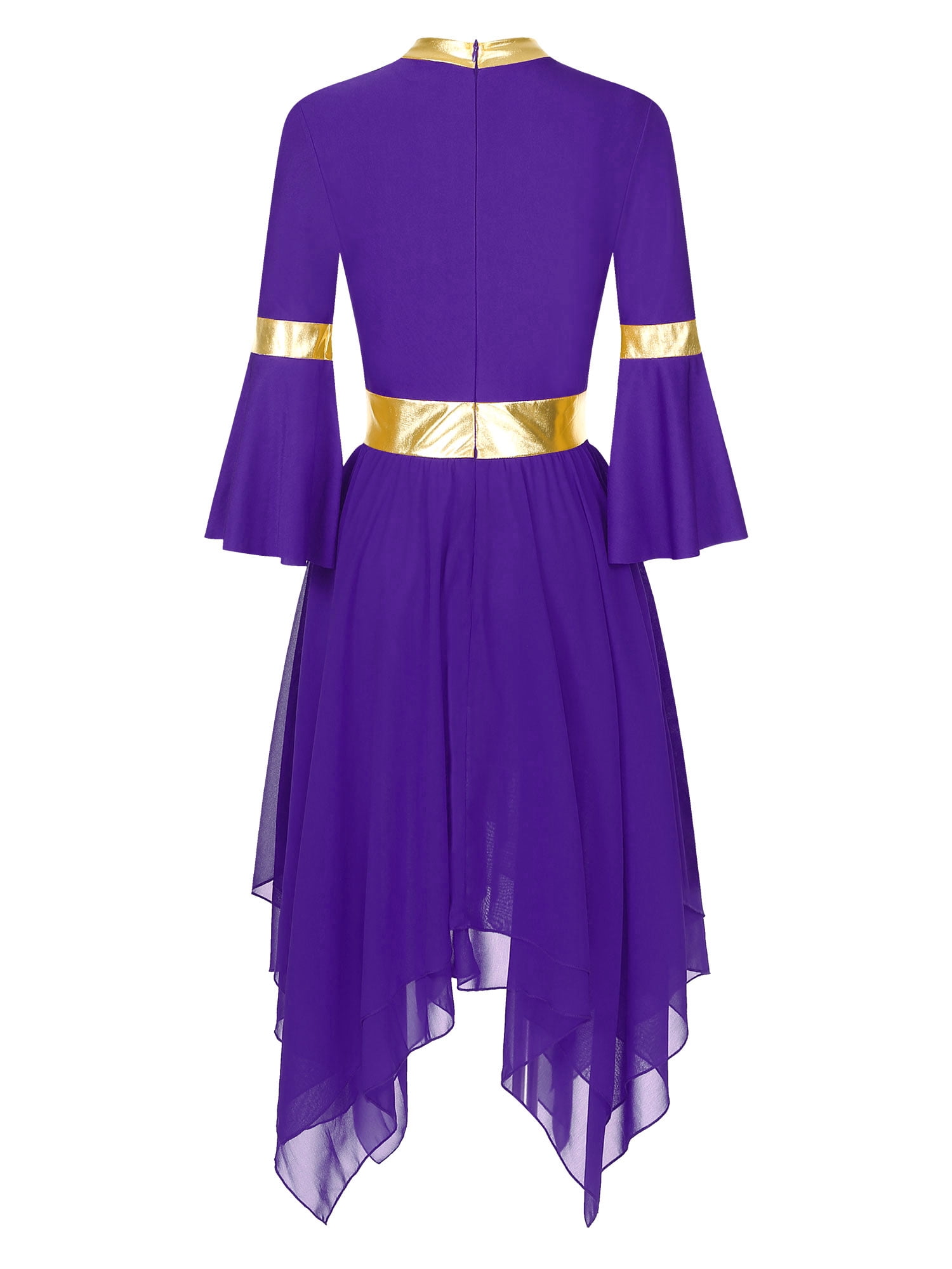 Raenseen Women's Color Block Liturgical Praise Dance Dress Flare Sleeve ...