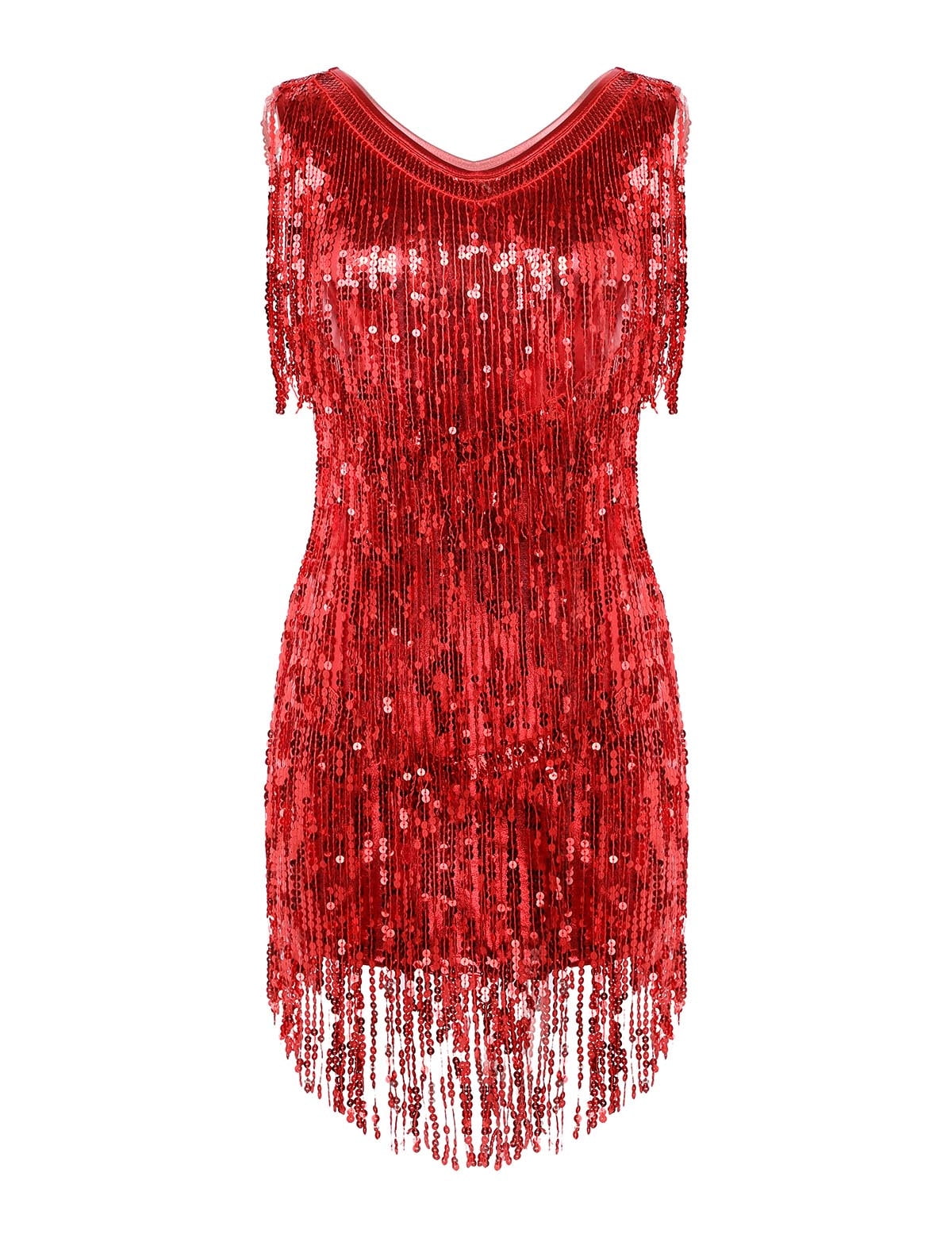 Raenseen Women's Flapper Dresses Fringed 1920s Sequins Formal Swing ...