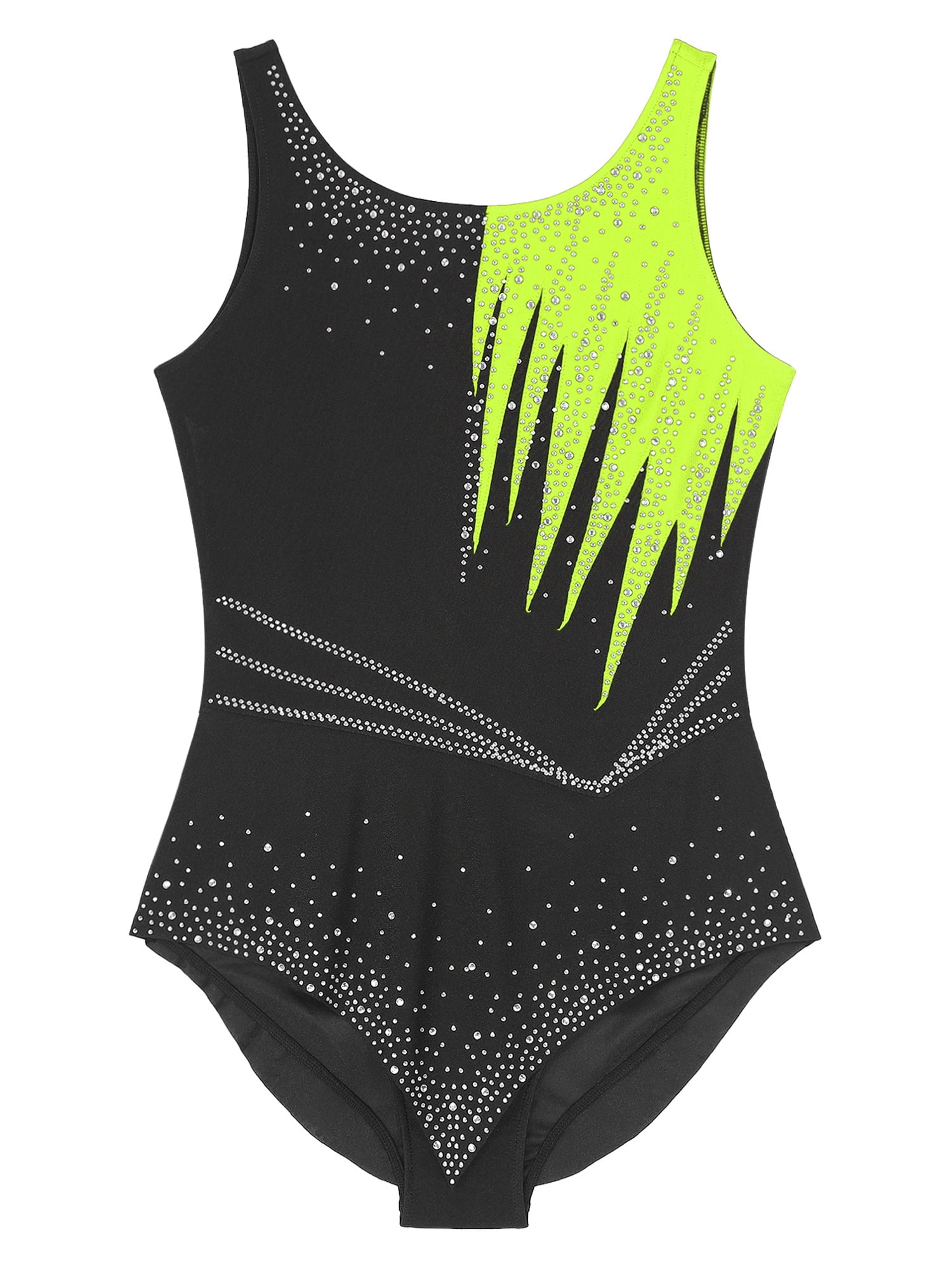 Raenseen Women's Gymnastic Leotard Mesh Color Block Bodysuit Tops Dance ...