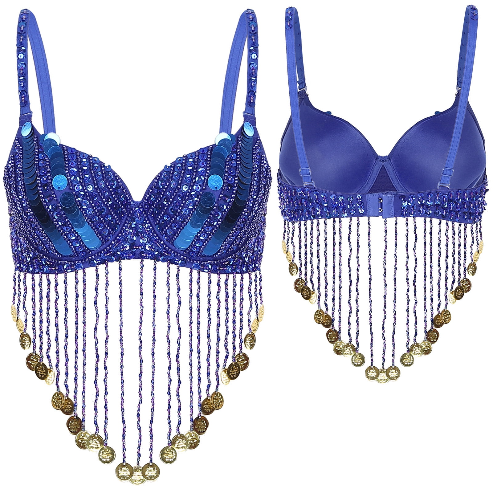 Raenseen Women's Sequin Beaded Tassels Belly Dance Costume Bra Indian ...