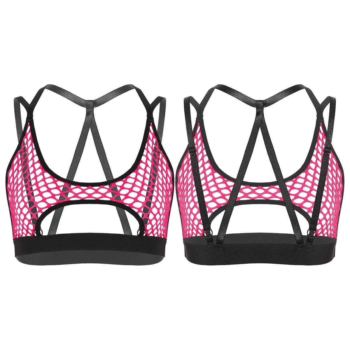 Raenseen Women's Sheer Fishnet Camisole Crop Top Crisscross Back ...