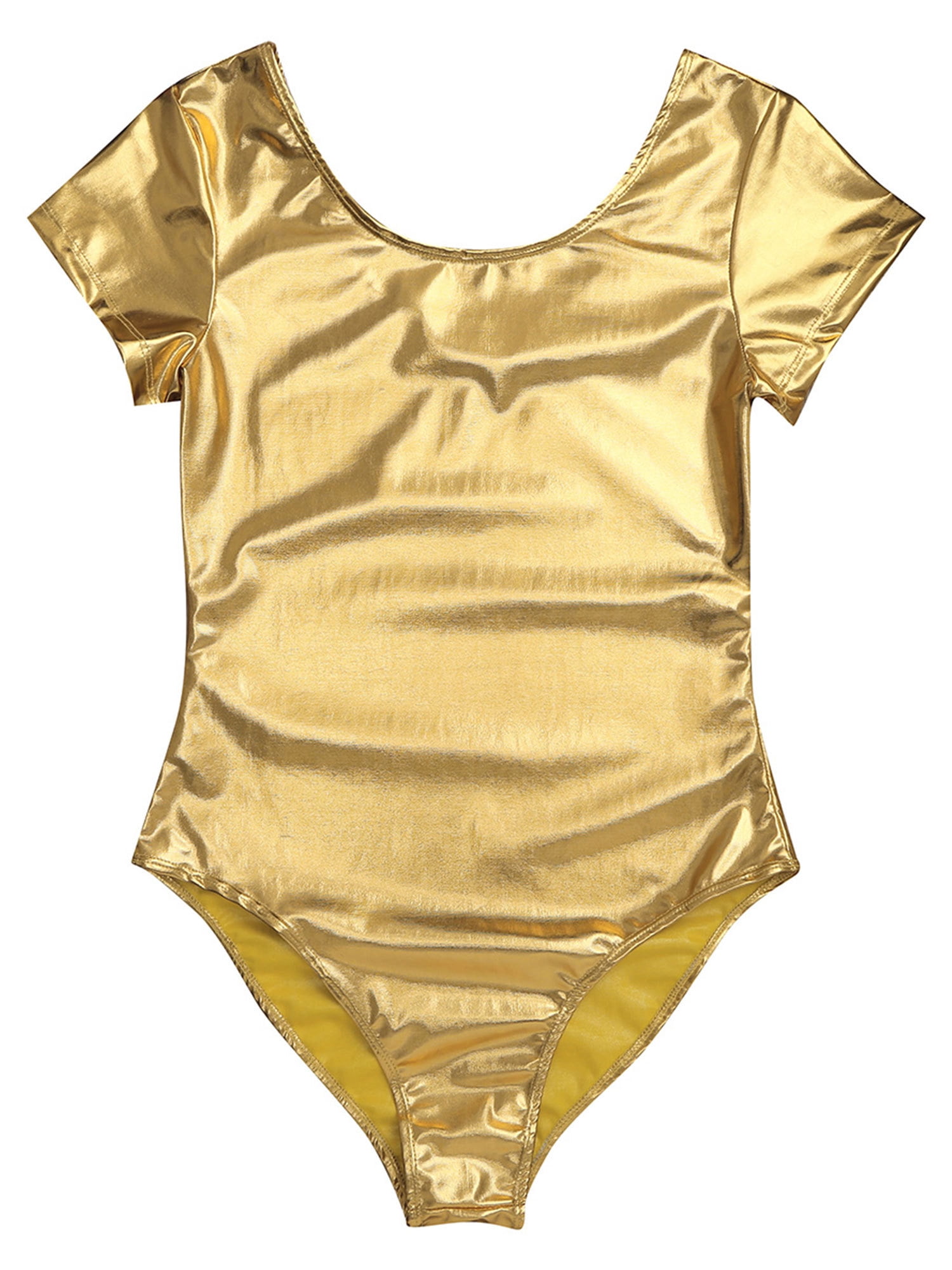 Raenseen Women's Shiny Metallic Short Sleeve Leotard Ballet Dance ...