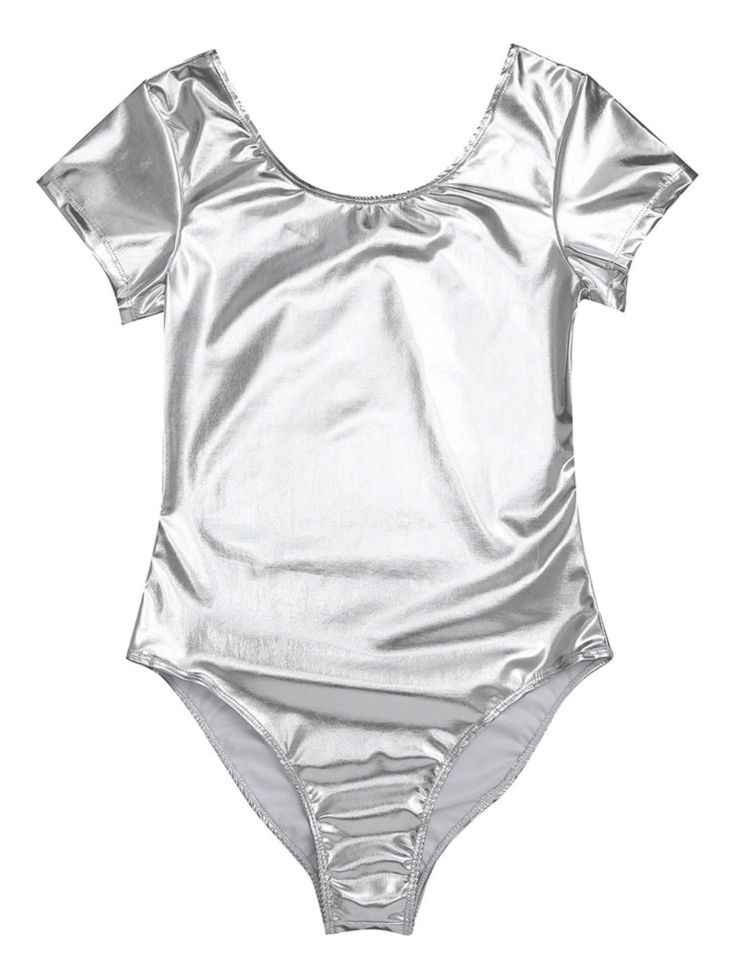 Raenseen Women's Shiny Metallic Short Sleeve Leotard Ballet Dance ...