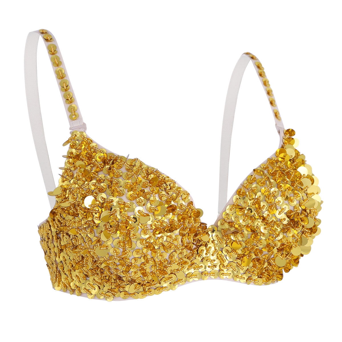 Raenseen Women's Sparkle Sequins Push Up Bra Glitter Beading Padded ...