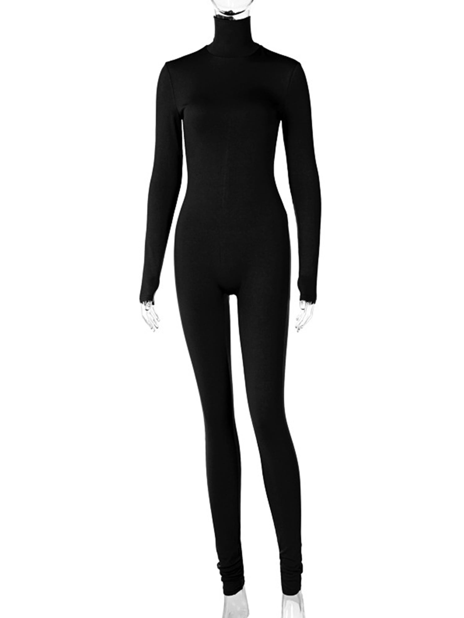 Raenseen Women's Turtleneck Full Bodycon Jumpsuit Bodysuit Long Sleeve ...