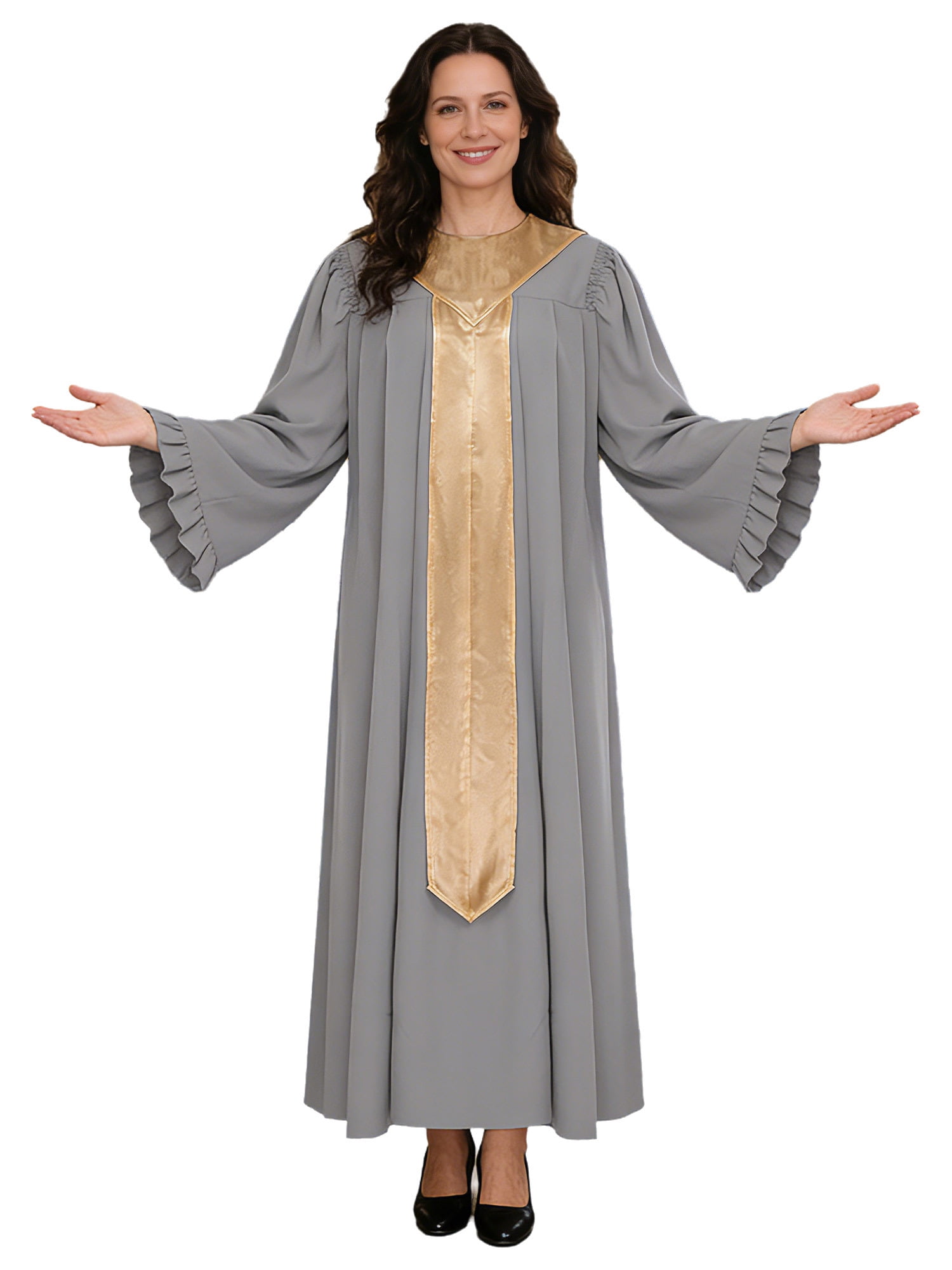 Raenseen Womens Choir Robe Flared Long Sleeve Ruffled Clergy Dresses ...