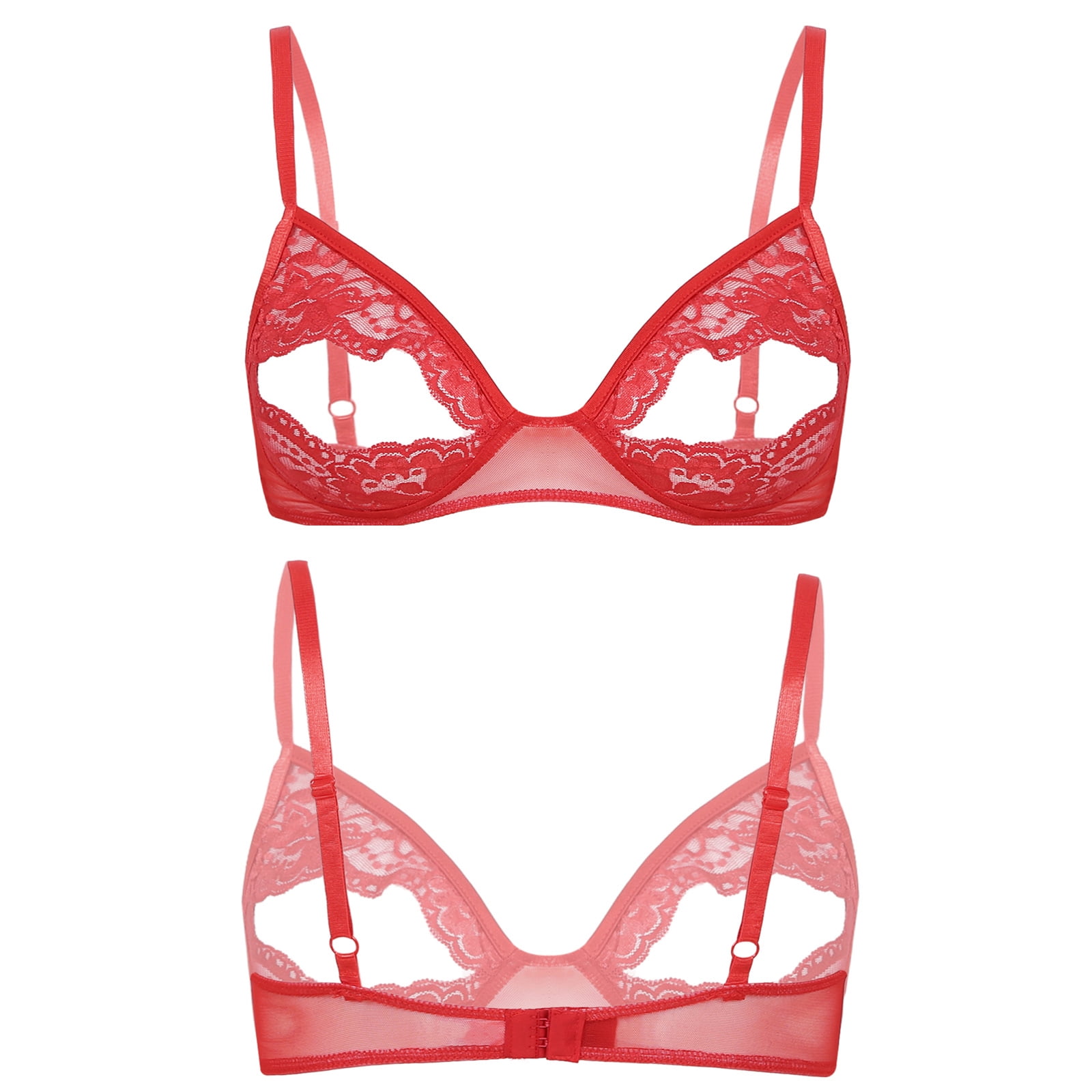 Raenseen Womens Floral Lace Crotchless Shelf Bra See Through Wire-Free ...