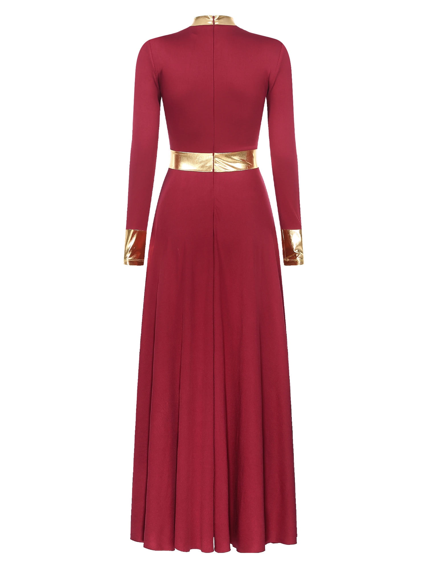 Raenseen Womens Long Sleeve Praise Dance Dress Mock Neck Metallic ...