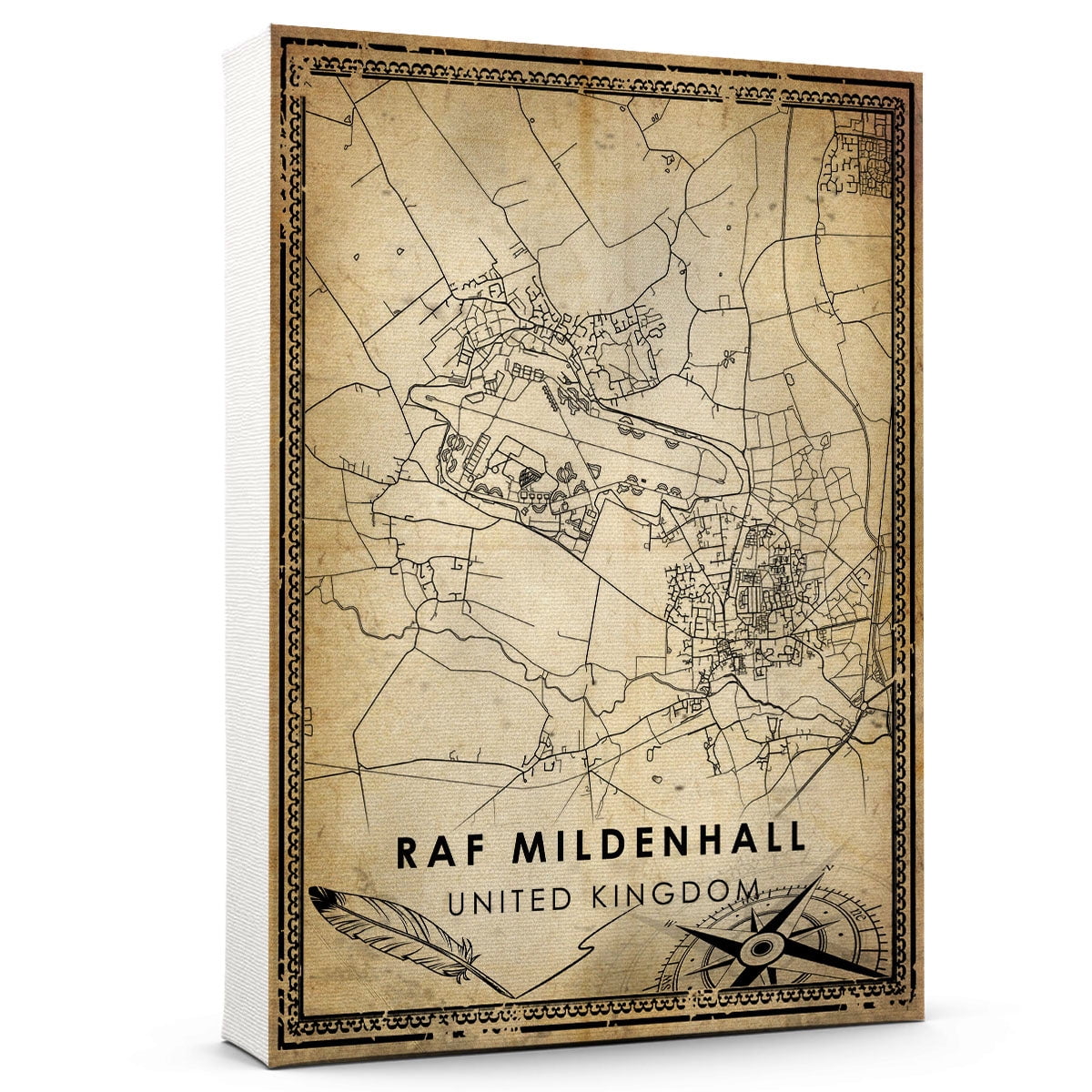 Raf Mildenhall Vintage Map Prints Canvas, United Kingdom Map Art Canvas ...
