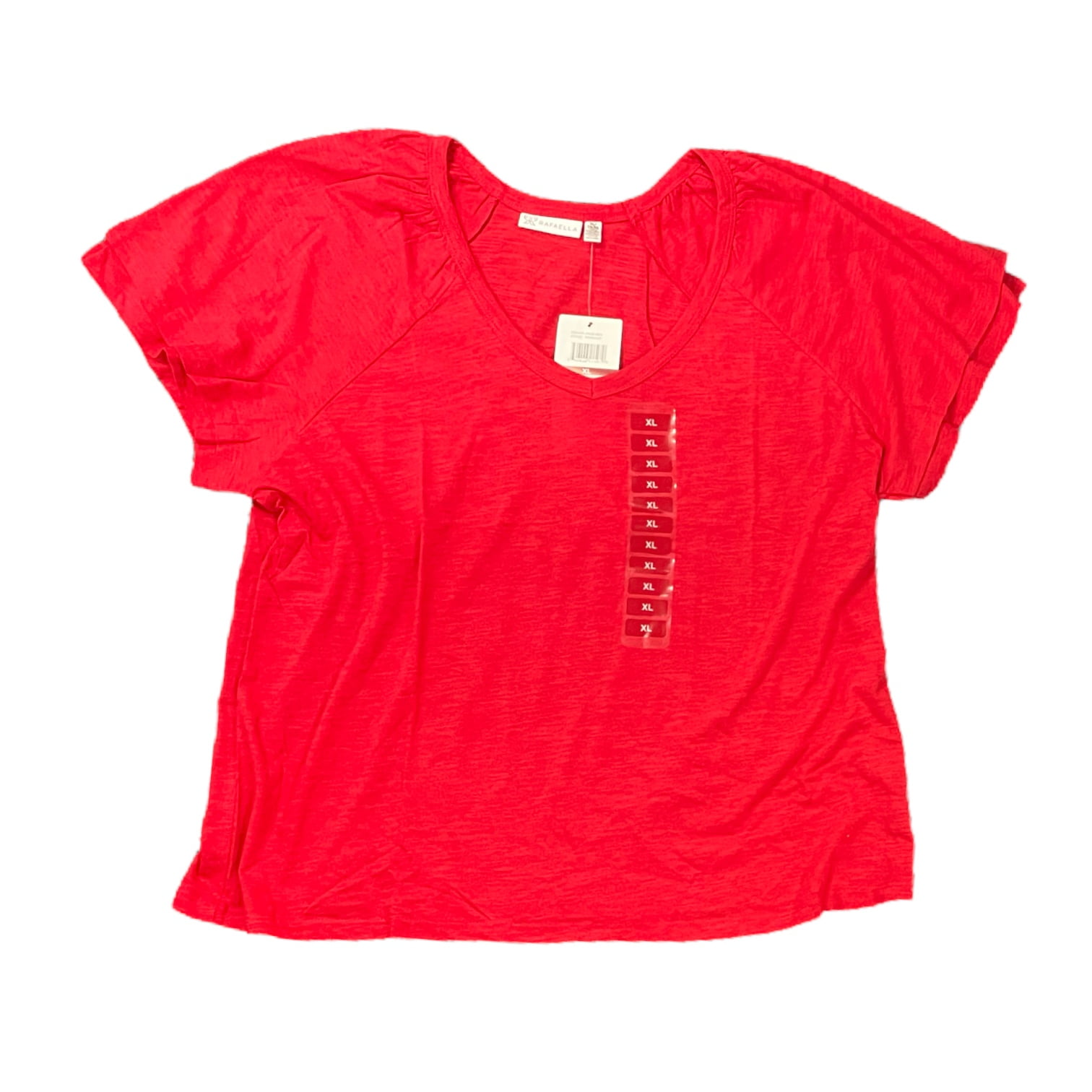 Rafaella Ladies Knit V-Neck Ruffled Short Sleeve Fashion Top (True Red ...