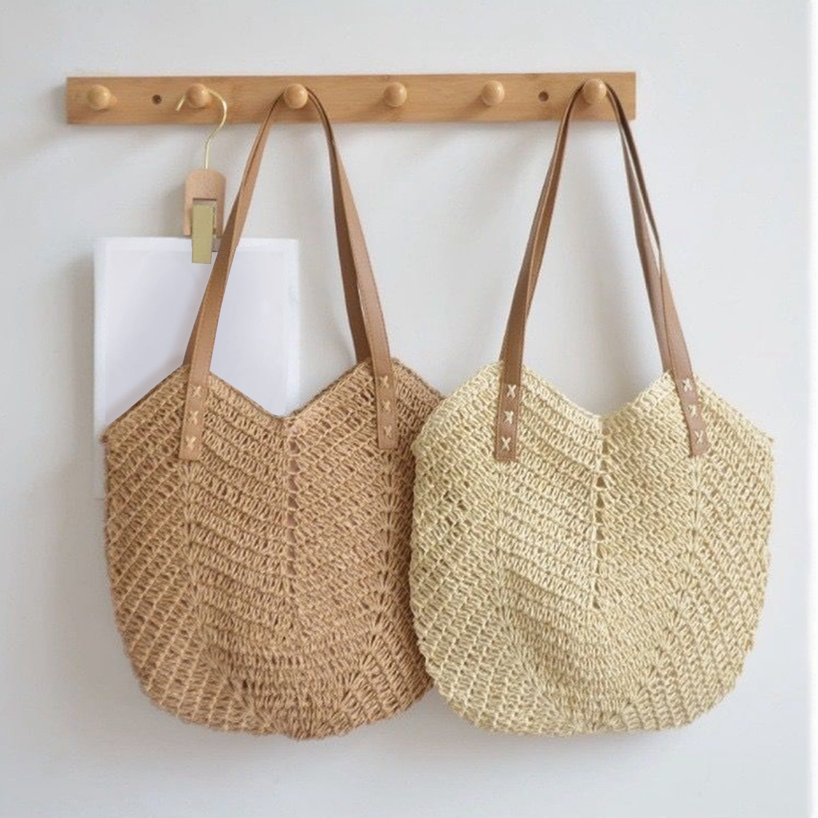 Raffia Bags for Women, Summer Beach Bag with Large Capacity, Woven ...