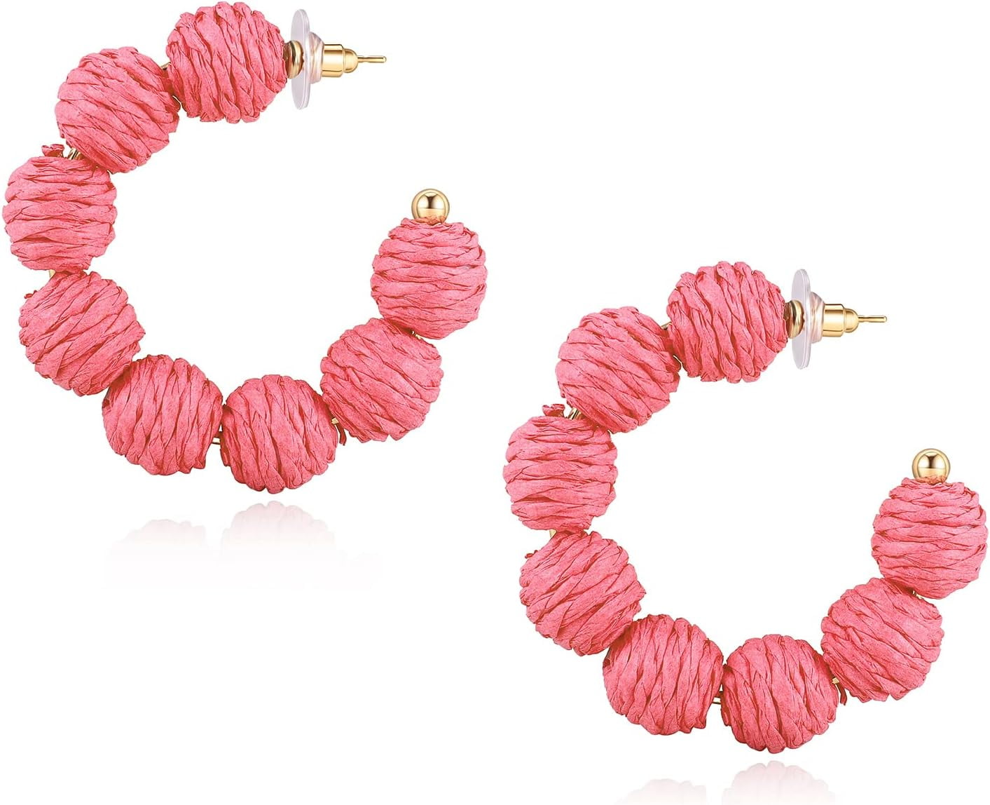 Raffia Hoop Earrings For Women Boho Colorful Rainbow Beaded Earrings Bohemian Statement Rattan ...