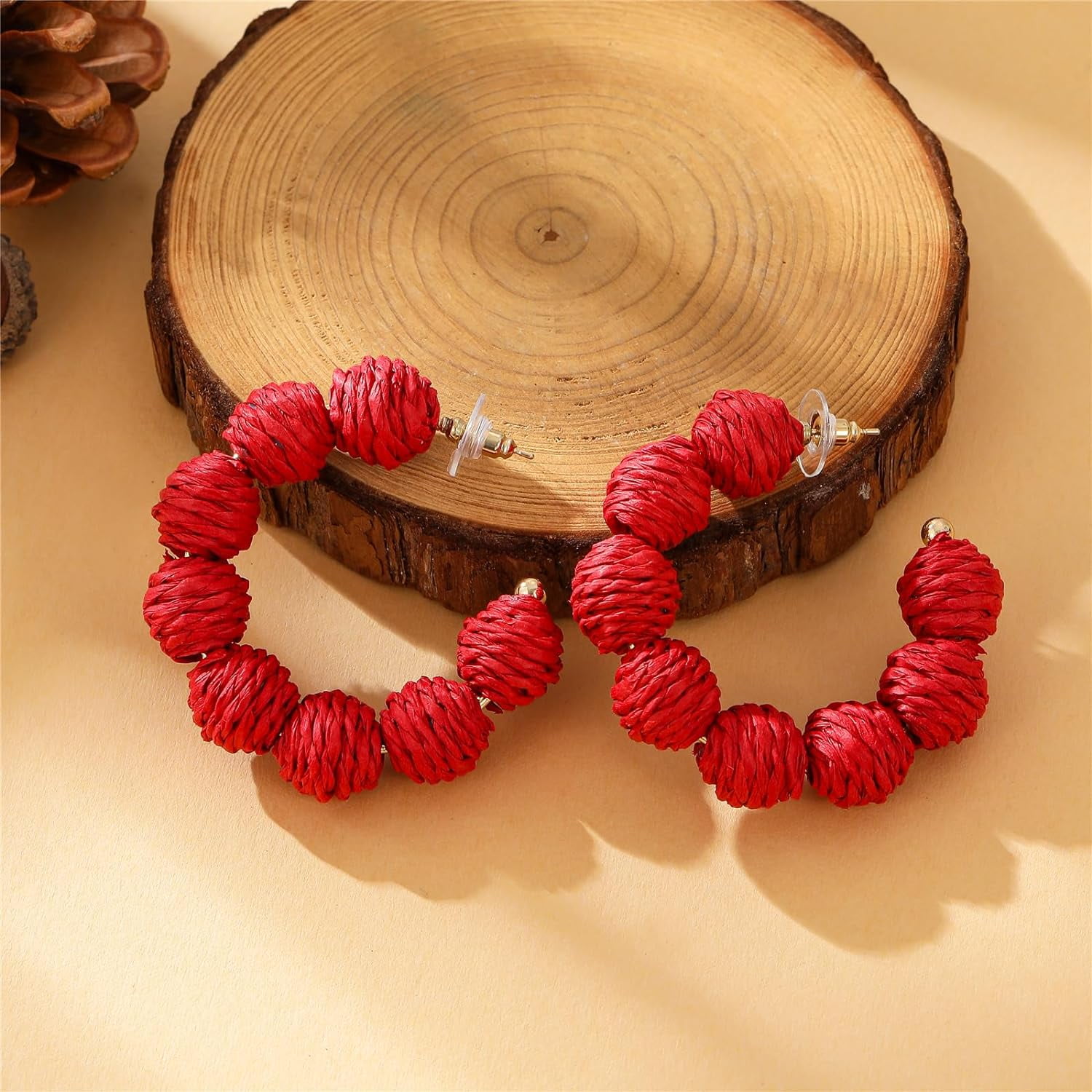 Raffia Hoop Earrings For Women Boho Colorful Rainbow Beaded Earrings Bohemian Statement Rattan ...