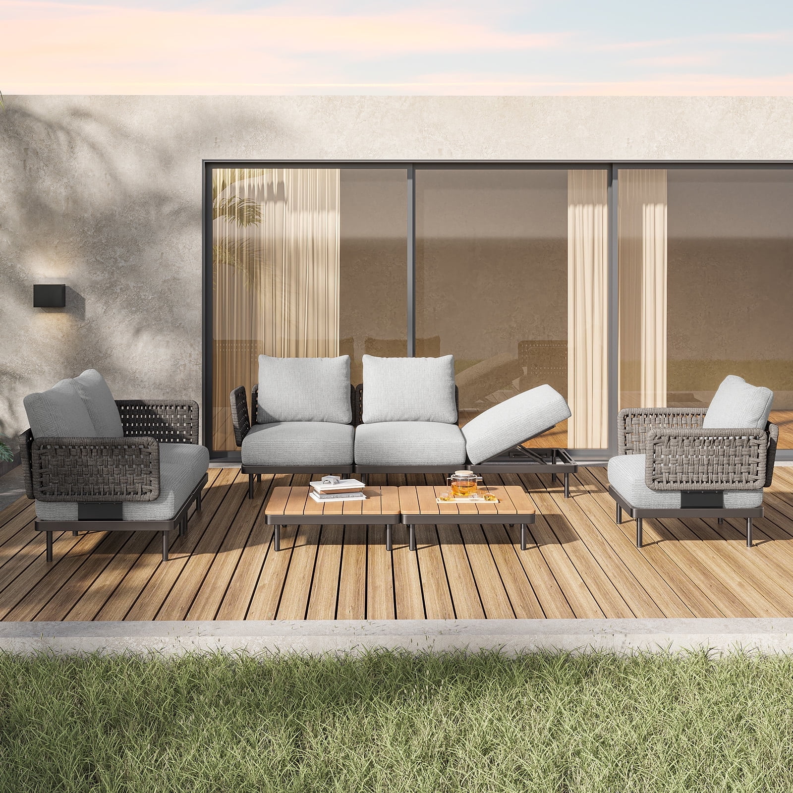 Raffle Pinker 8 Piece Patio Furniture Set Sectional Sofa with 2 Coffee ...