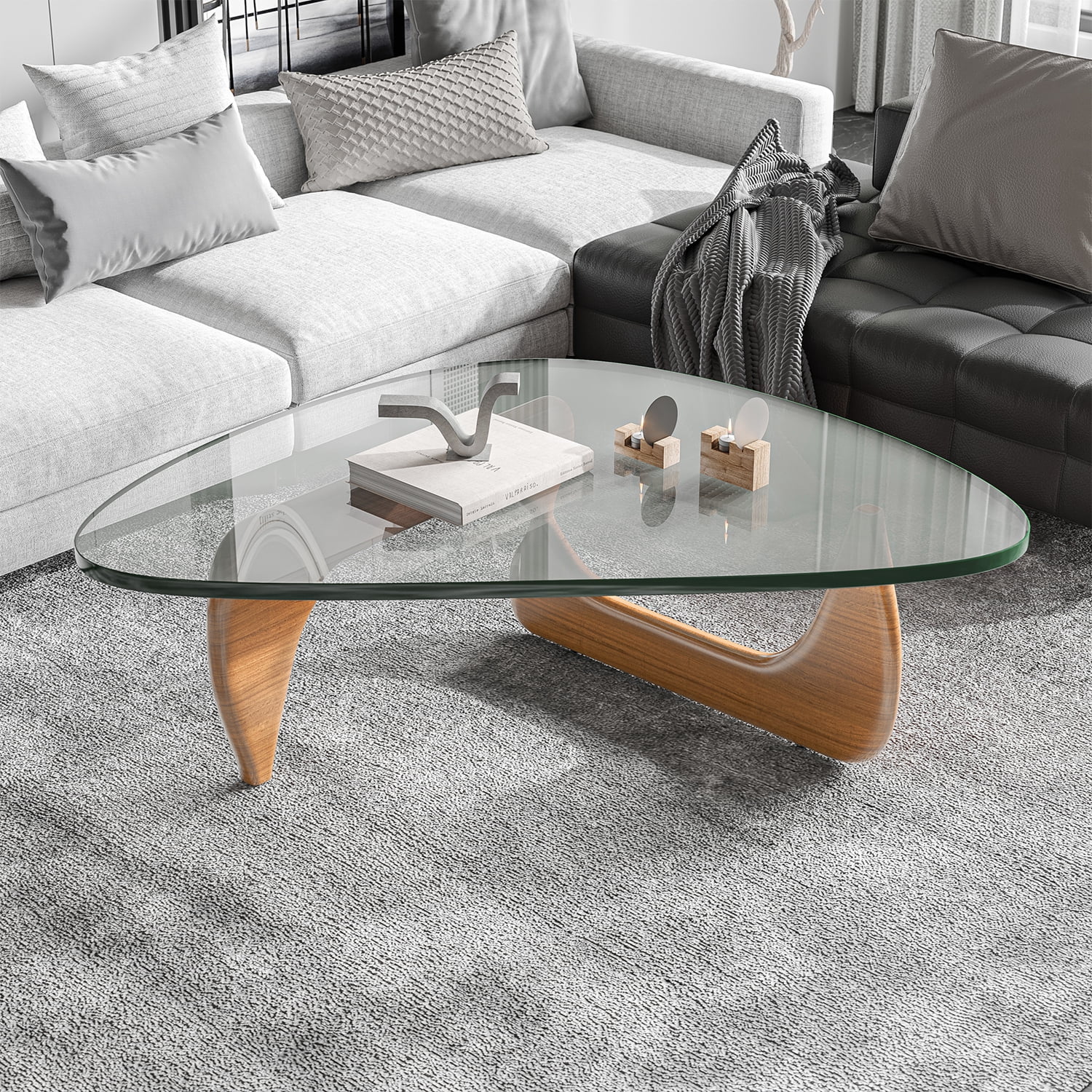 Raffle Pinker Triangle Glass Coffee Table for Living Room with Solid ...