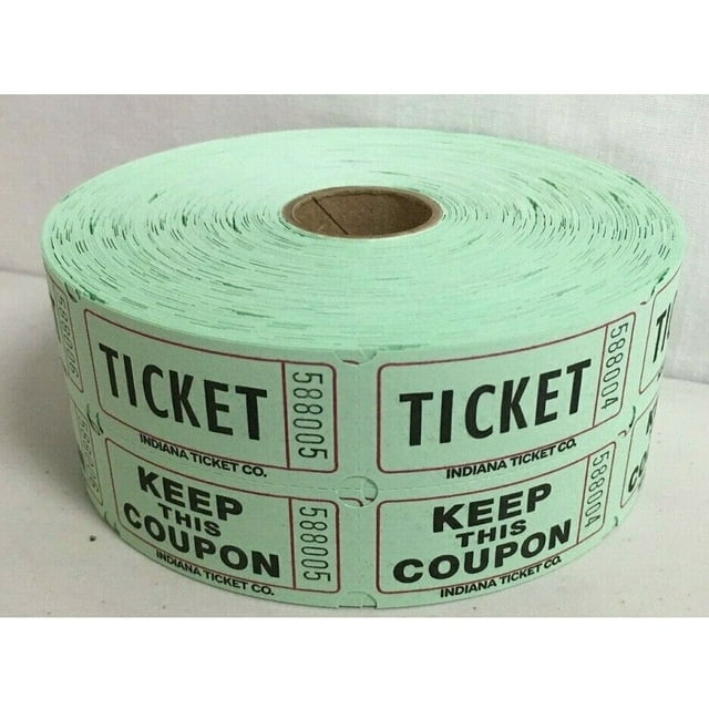 Indiana Ticket Company Green Double Stub Raffle Tickets, Roll of 1000 ...