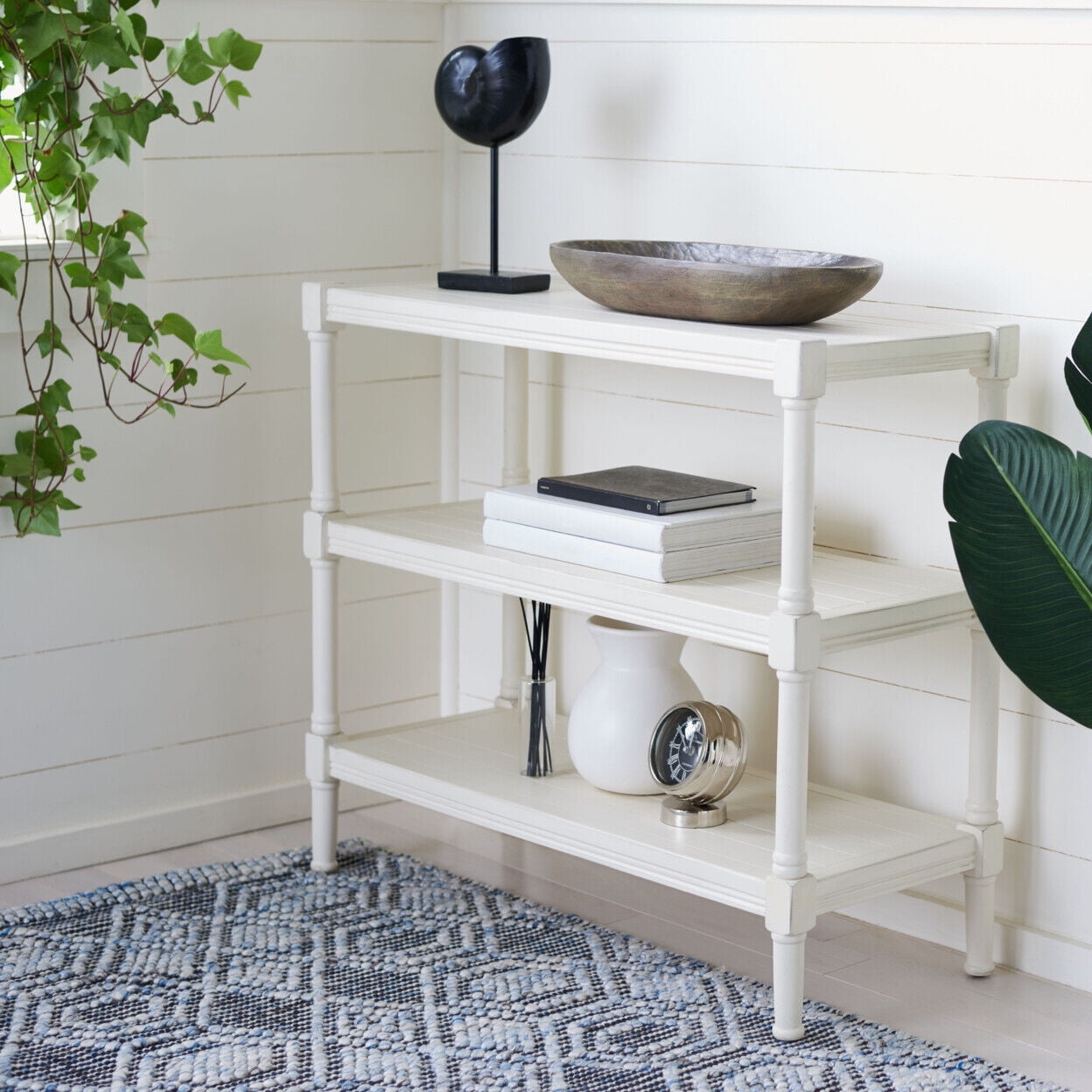 Rafiki 3-Shelf Console Table | Distressed White | - Walmart.com