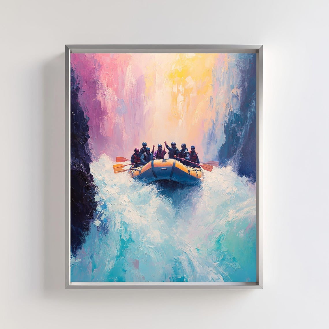 Rafting Adventure Art Print, Whitewater Rapids Scene, Extreme Sports ...