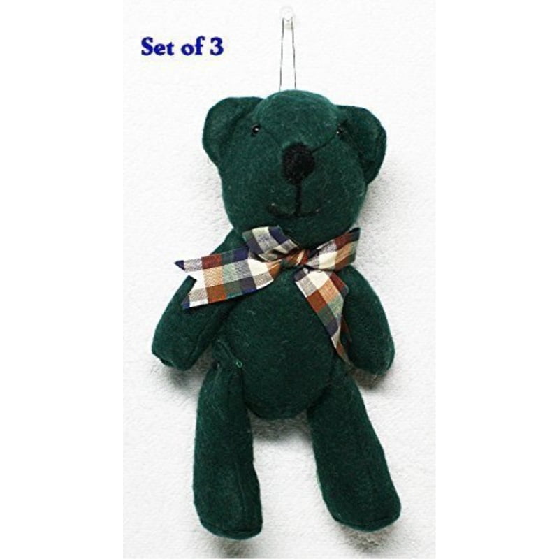 Rag Bear 9 Inches Set of 3, Green Stuffed Animal with Plaid Calico Bow ...