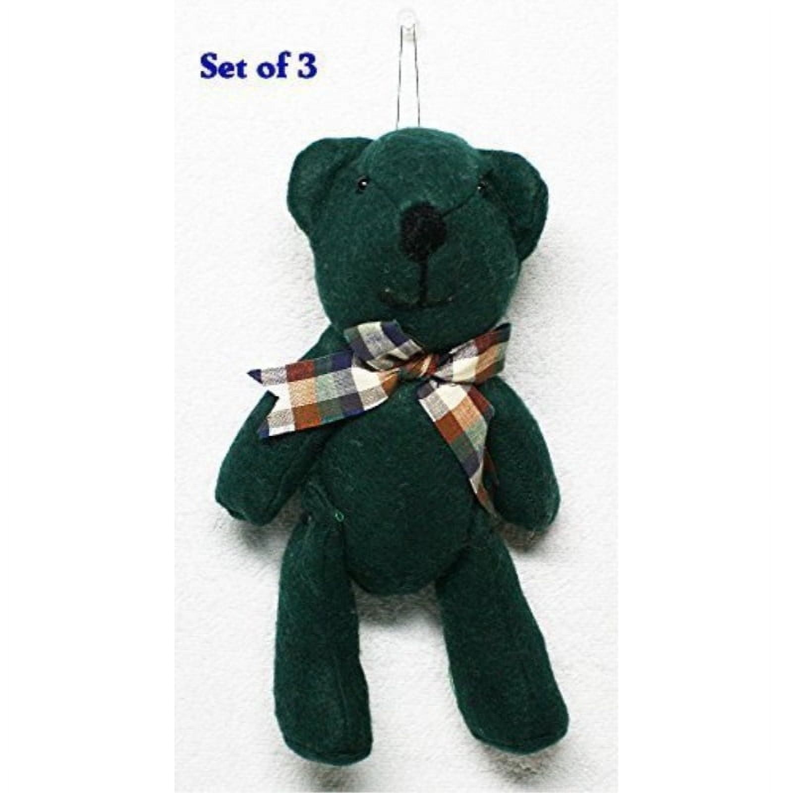 Rag Bear 9 Inches Set of 3, Green Stuffed Animal with Plaid Calico Bow - Walmart.com